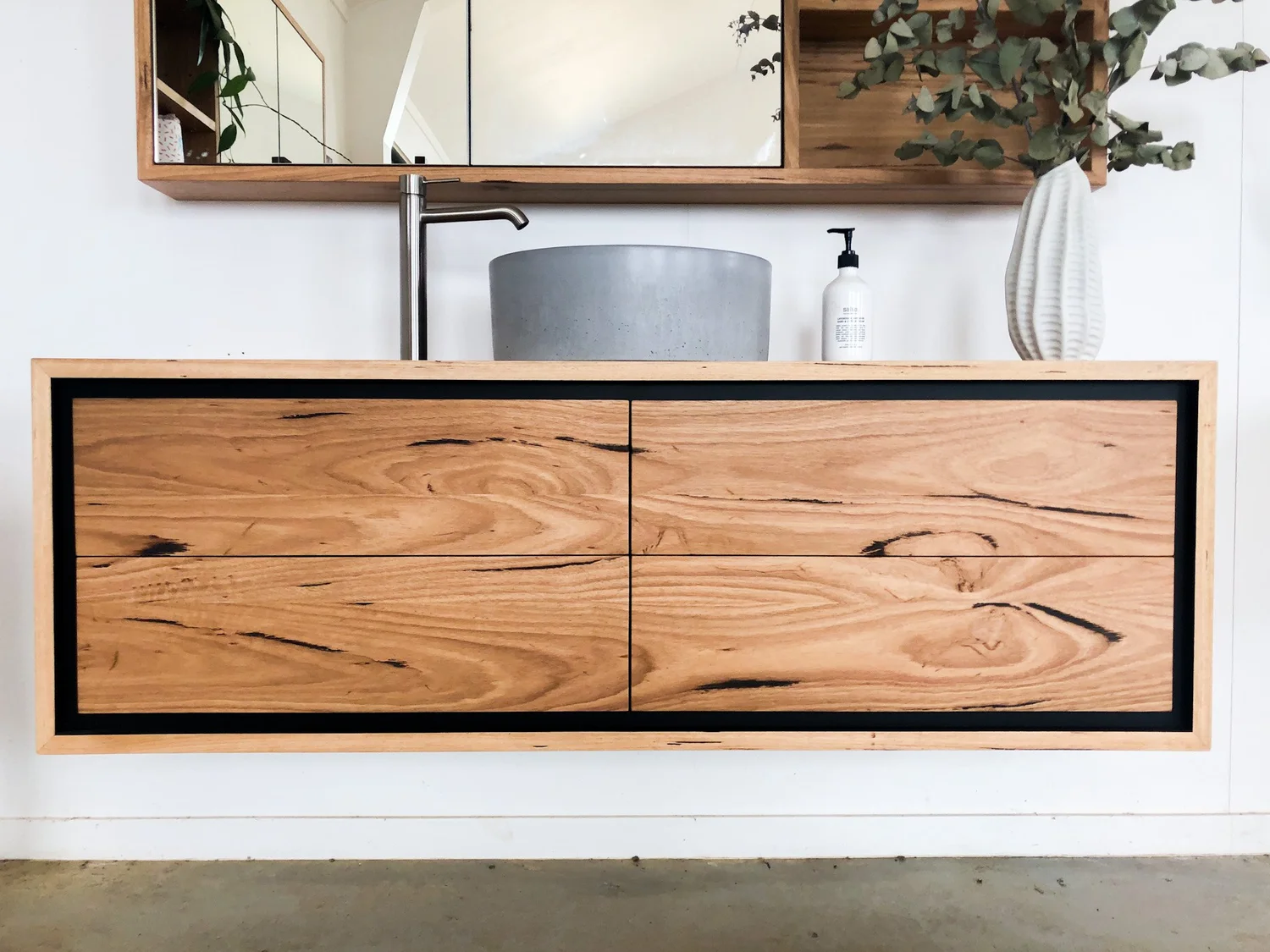 Sustainable timber vanity with black border | Bombora Custom Furniture