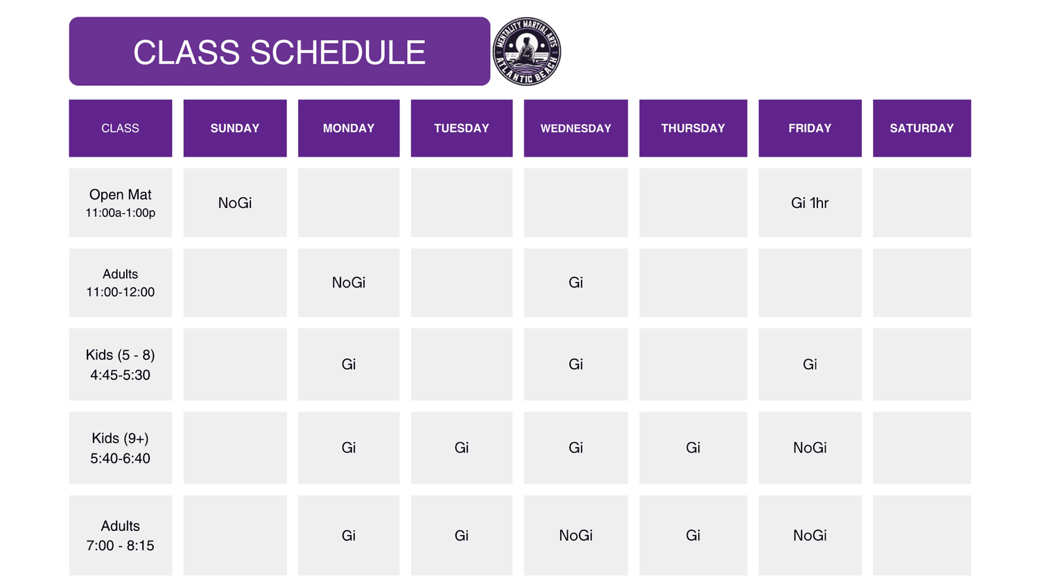 Schedule — MENTALITY MARTIAL ARTS