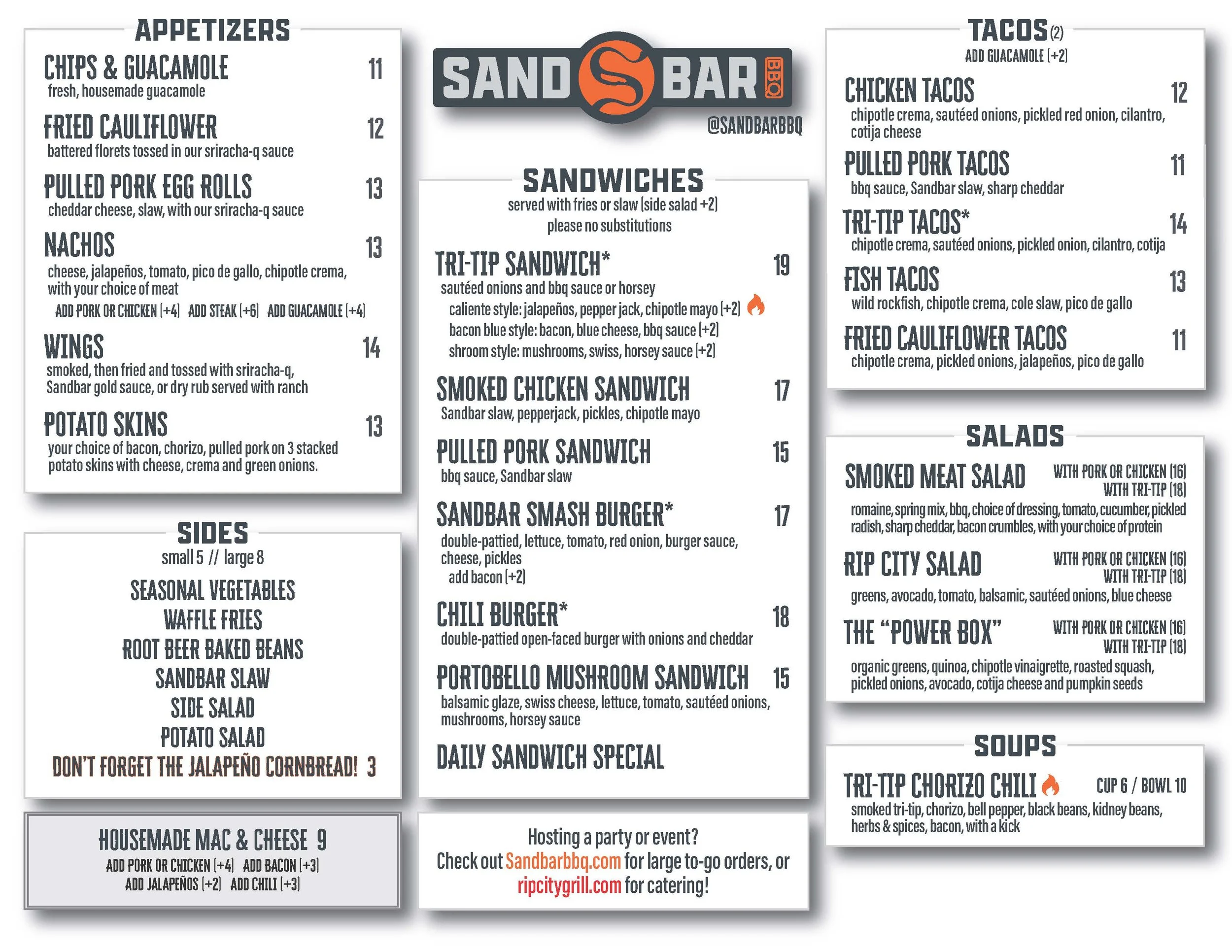 Food Menu — Sandbar BBQ / Sandy, Oregon