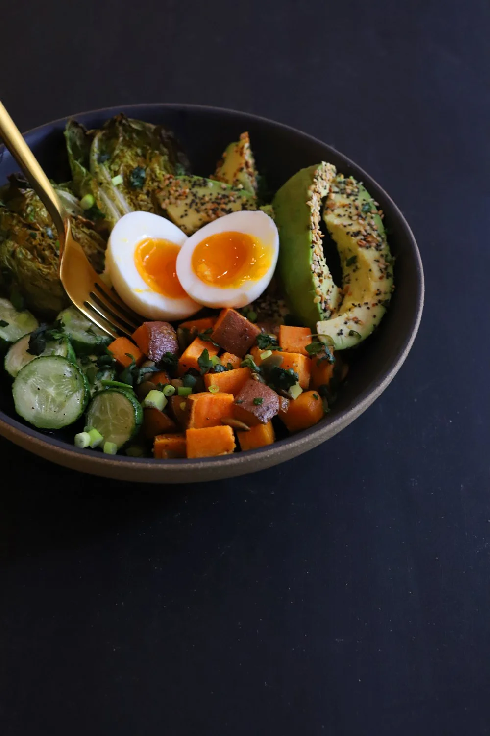 ROASTED SWEET POTATO MACRO BOWL WITH JAMMY EGG AND AVOCADO — COFFEE AND ...