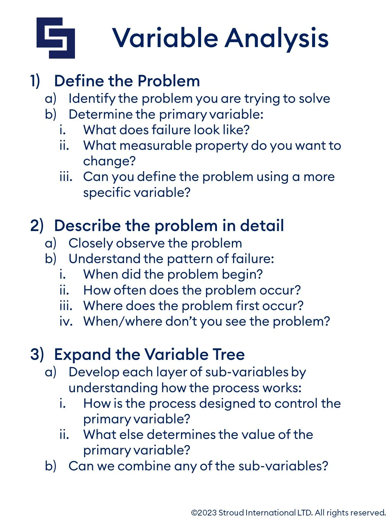 Variable Analysis Problem Solving Tool — Stroud International