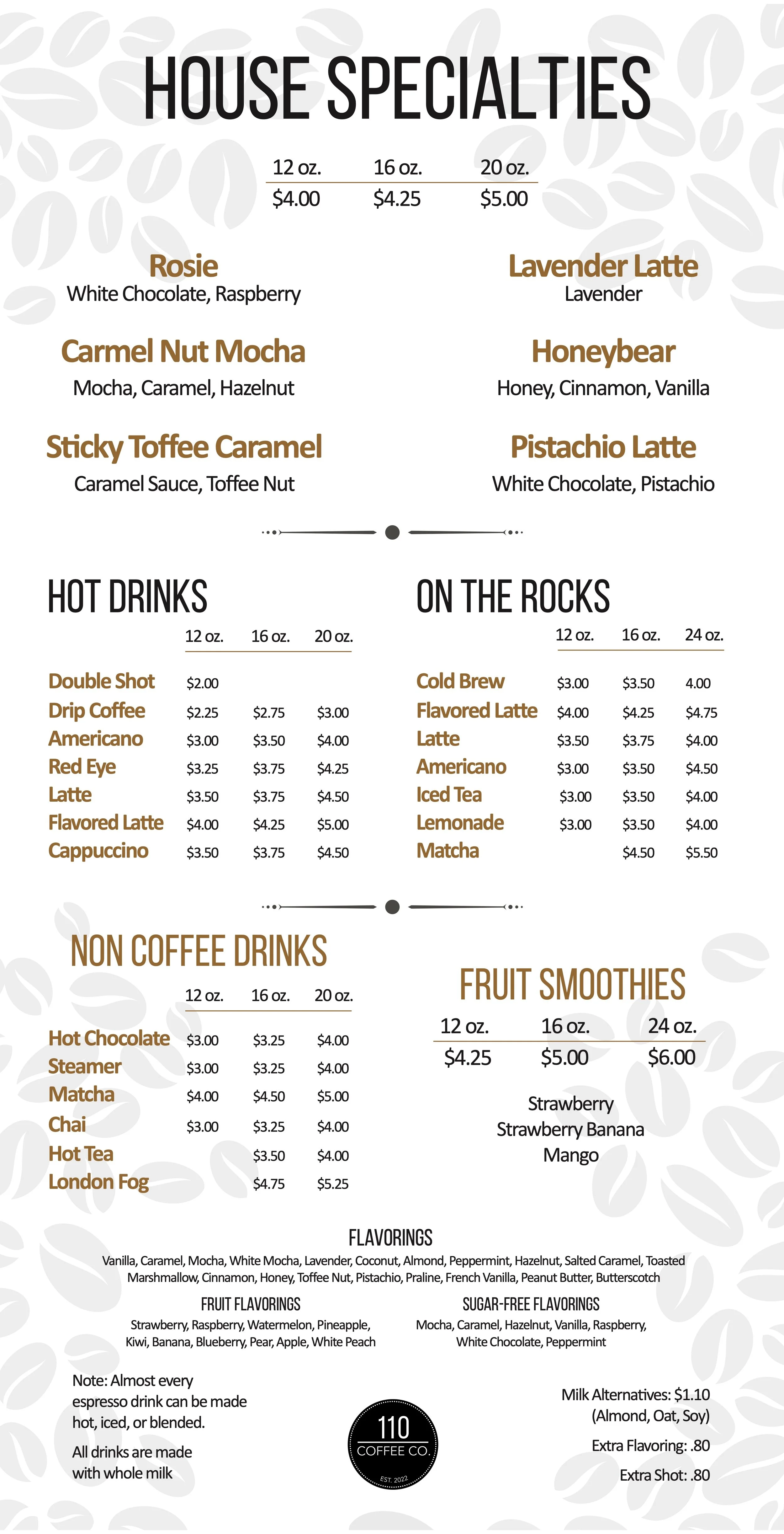 Menu — 110 COFFEE CO.