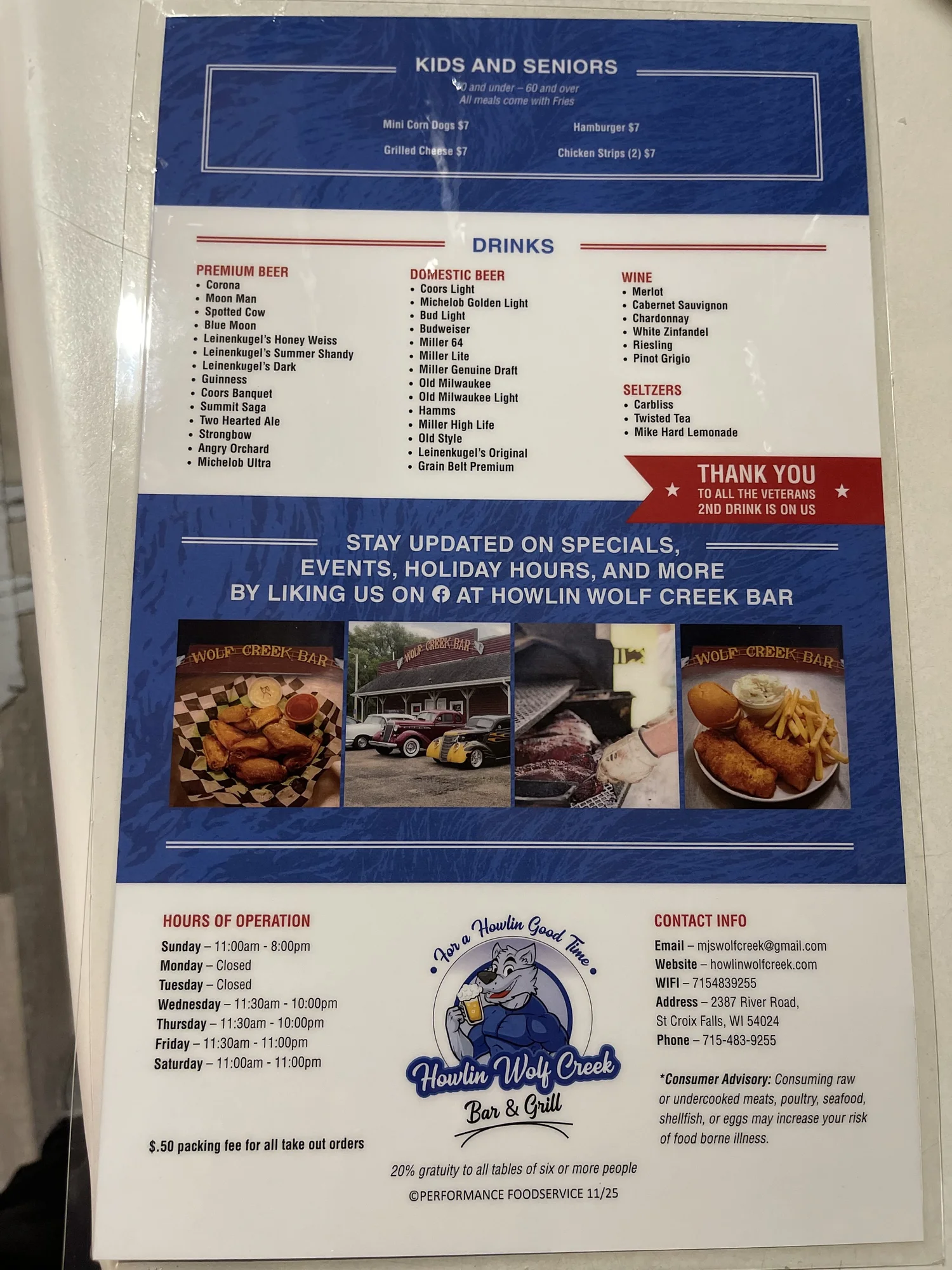 Menu — Howlin Wolf Creek Bar & Grill