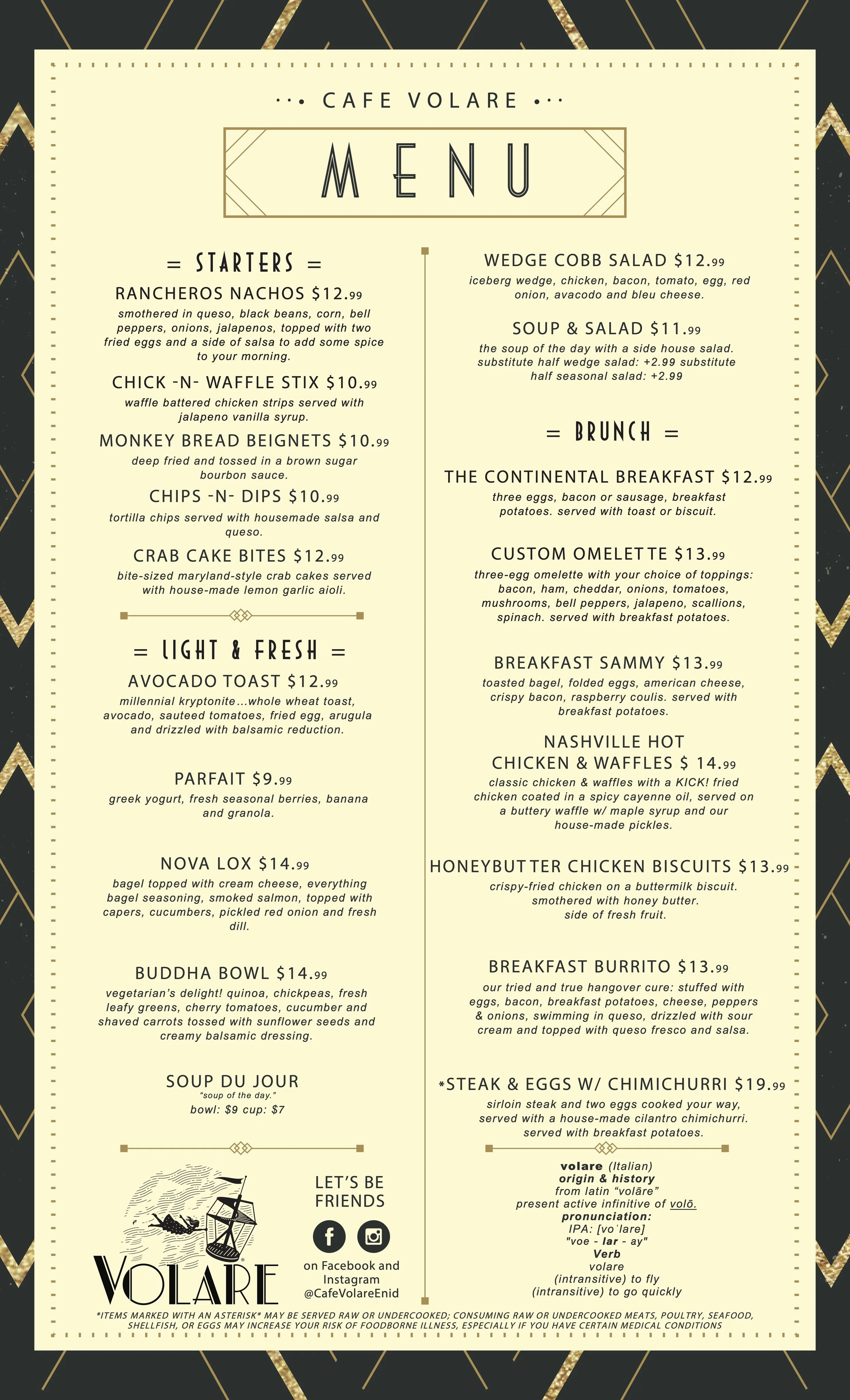 Menu — Cafe Volare