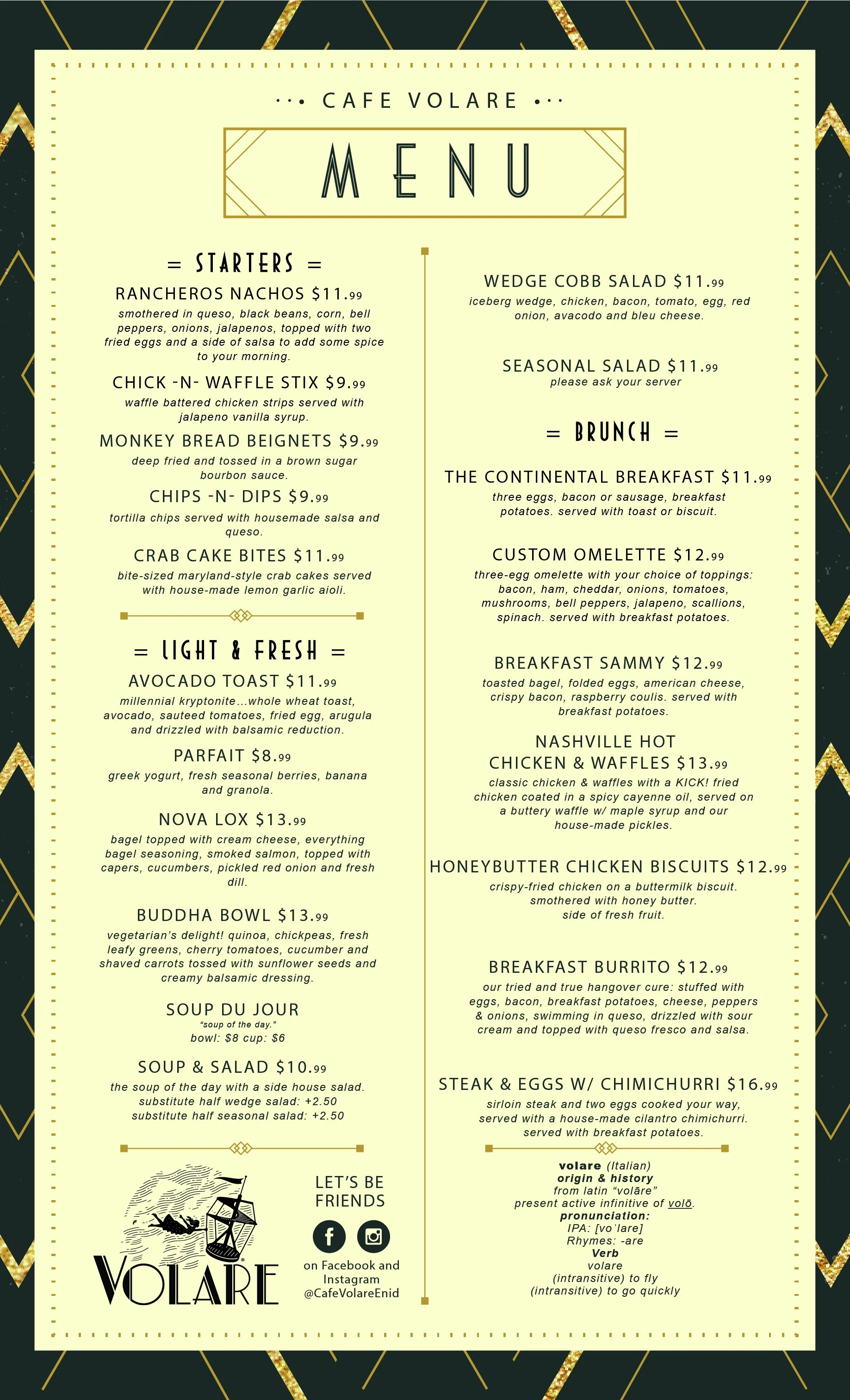 Menu — Cafe Volare