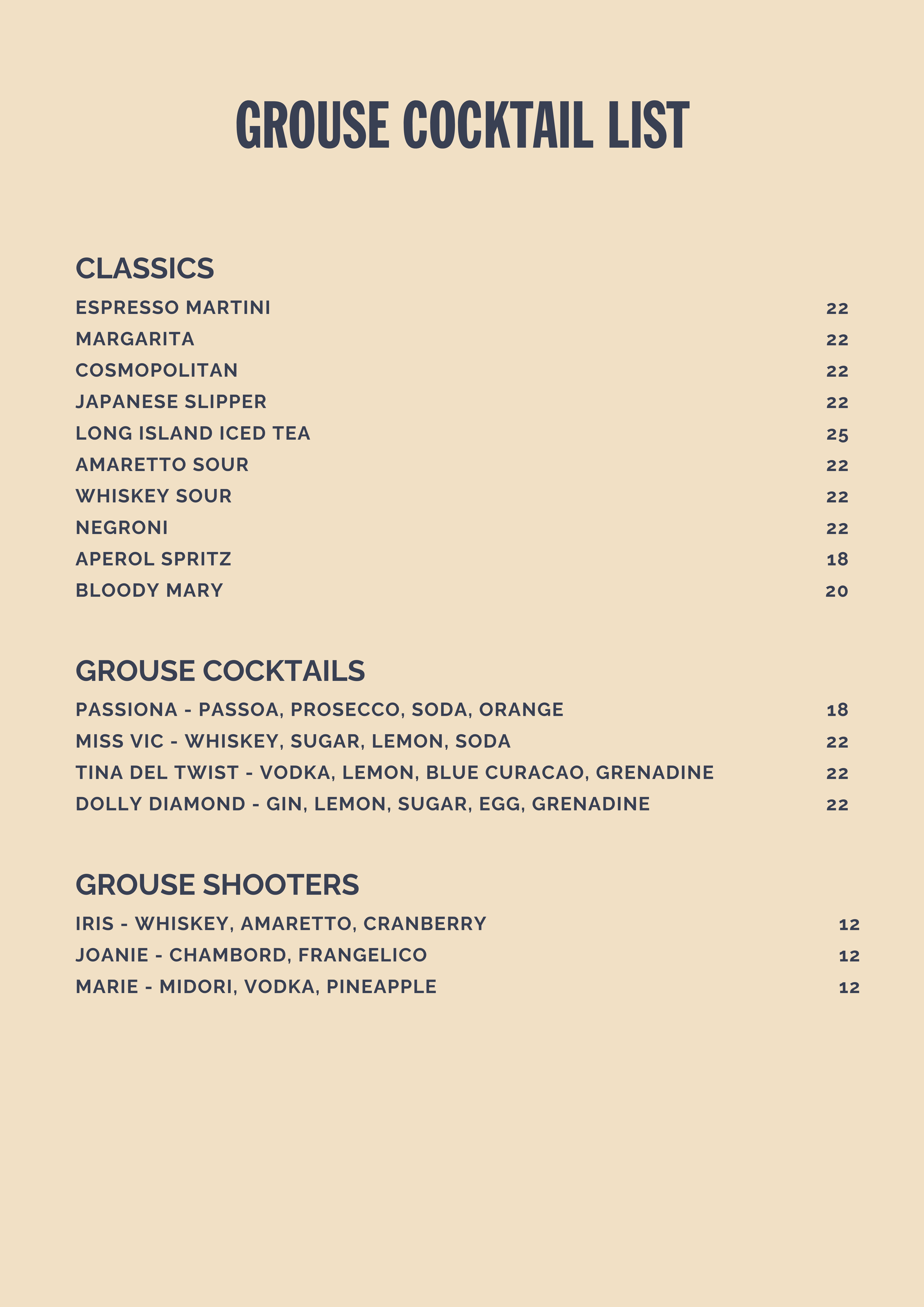 Menus — Grouse Melbourne