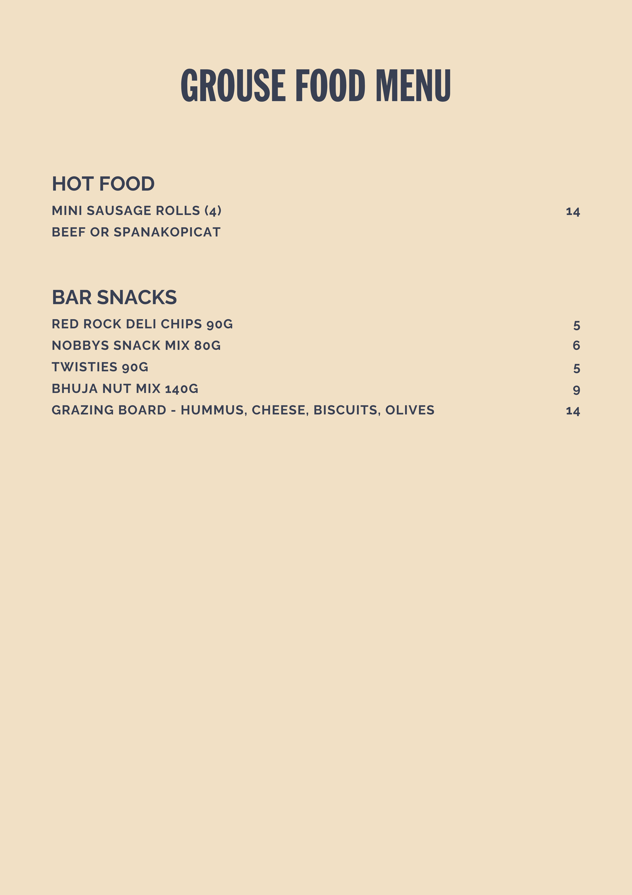 Menus — Grouse Melbourne