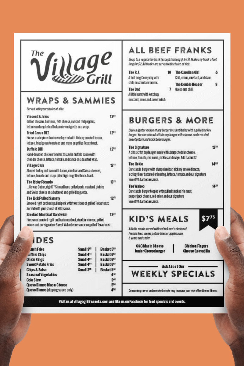 Village Grill — Blue Honey Rose | Custom Brands & Websites