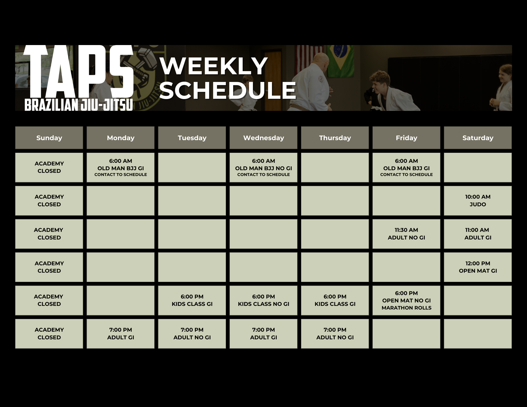Schedule — Taps Brazilian Jiu-Jitsu | Brazilian Jiu-Jitsu Academy