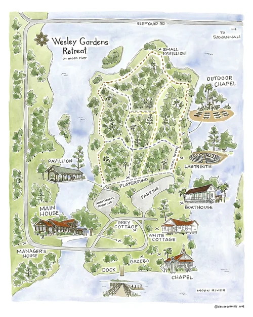 Floor plan + Grounds map — Wesley Gardens | Rest & Retreat