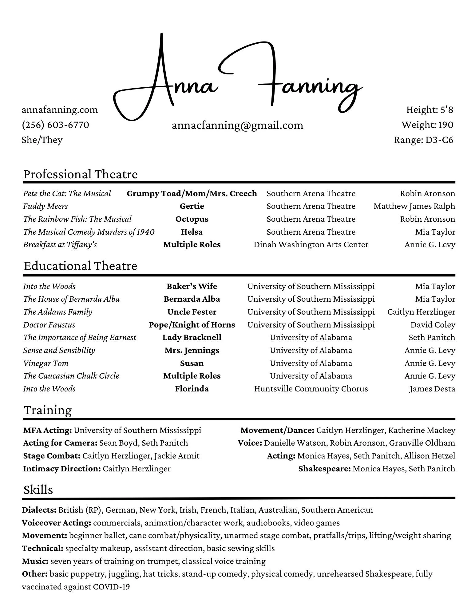 Resume — Anna Fanning