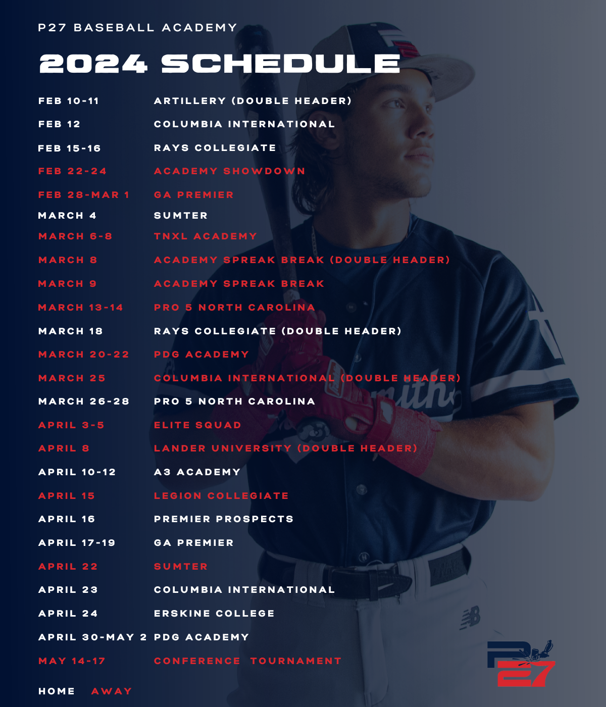 Schedule — P27 baseball academy