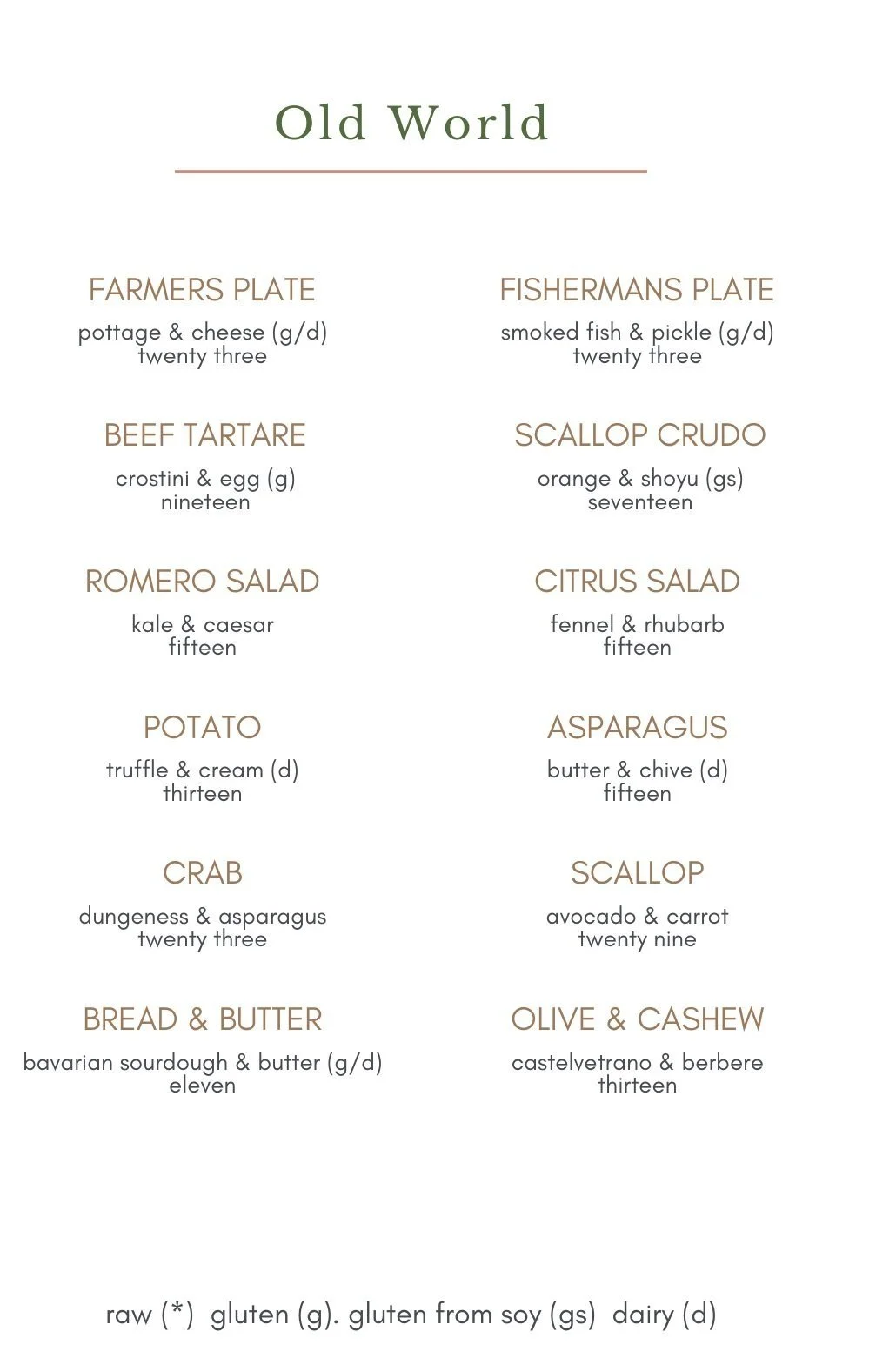 Menu — Old World Chophouse