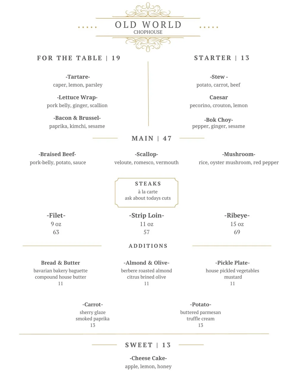 Menu — Old World Chophouse