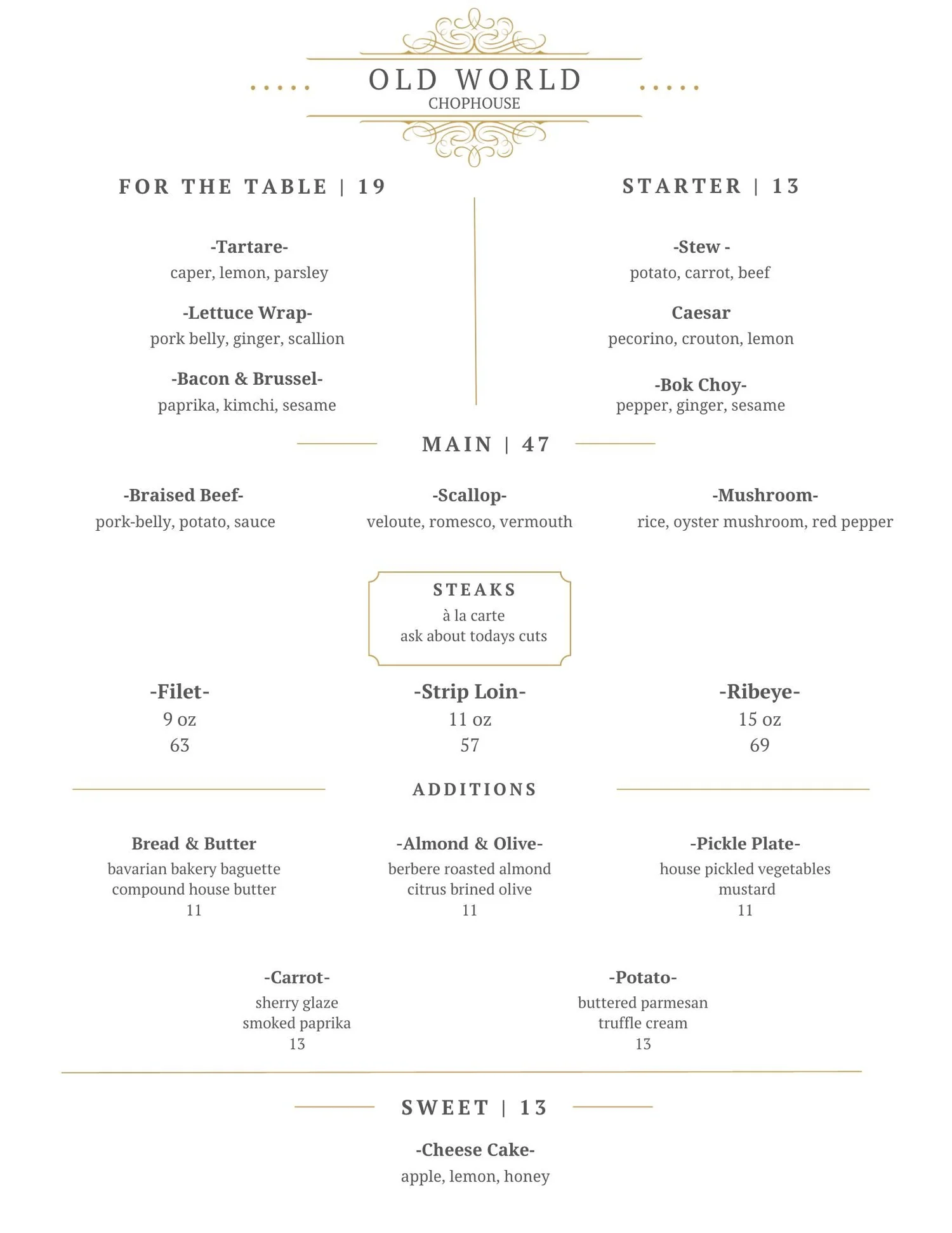 Menu — Old World Chophouse