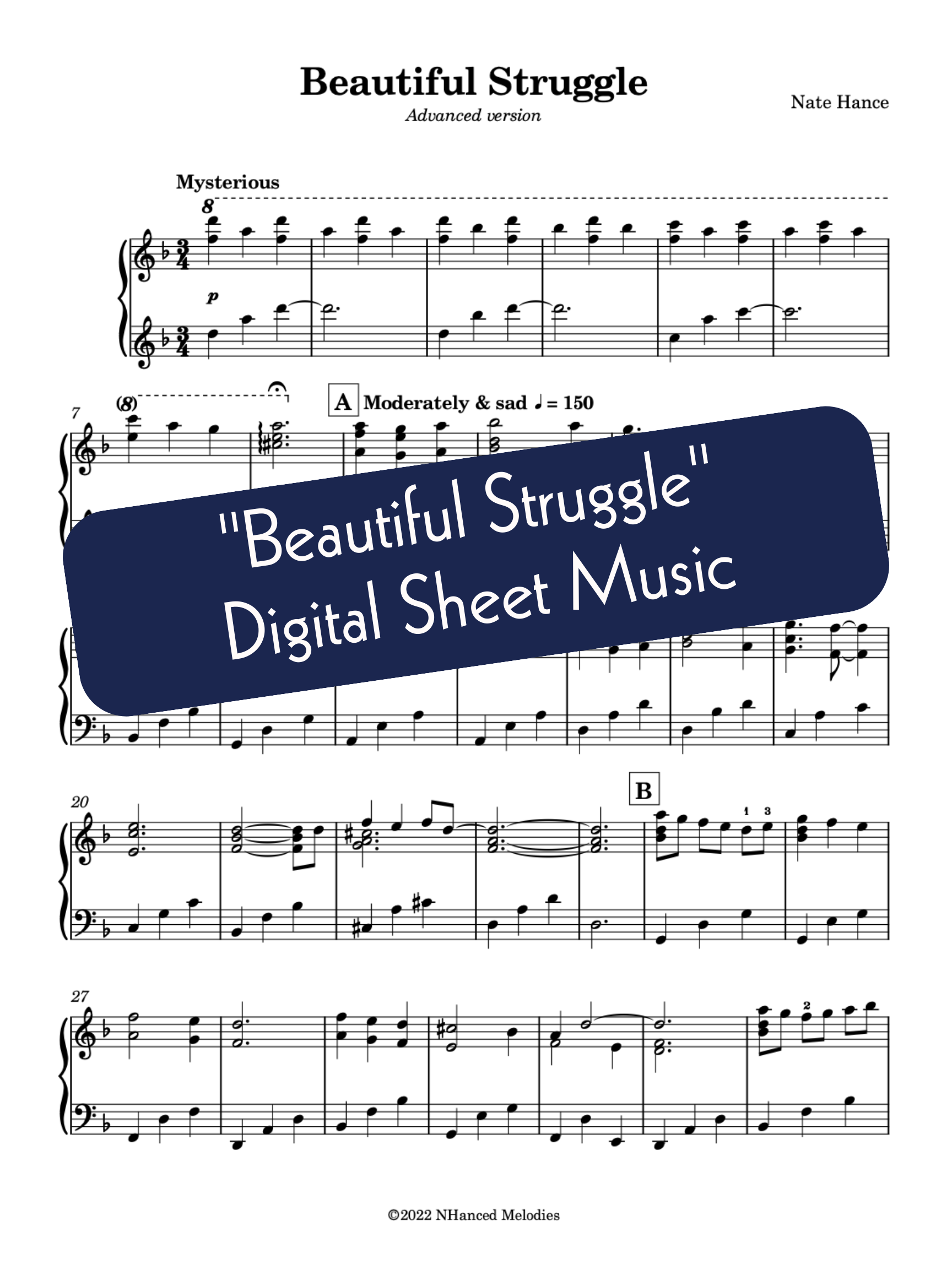 "Beautiful Struggle" DIGITAL Sheet Music (advanced version) — Nate Hance
