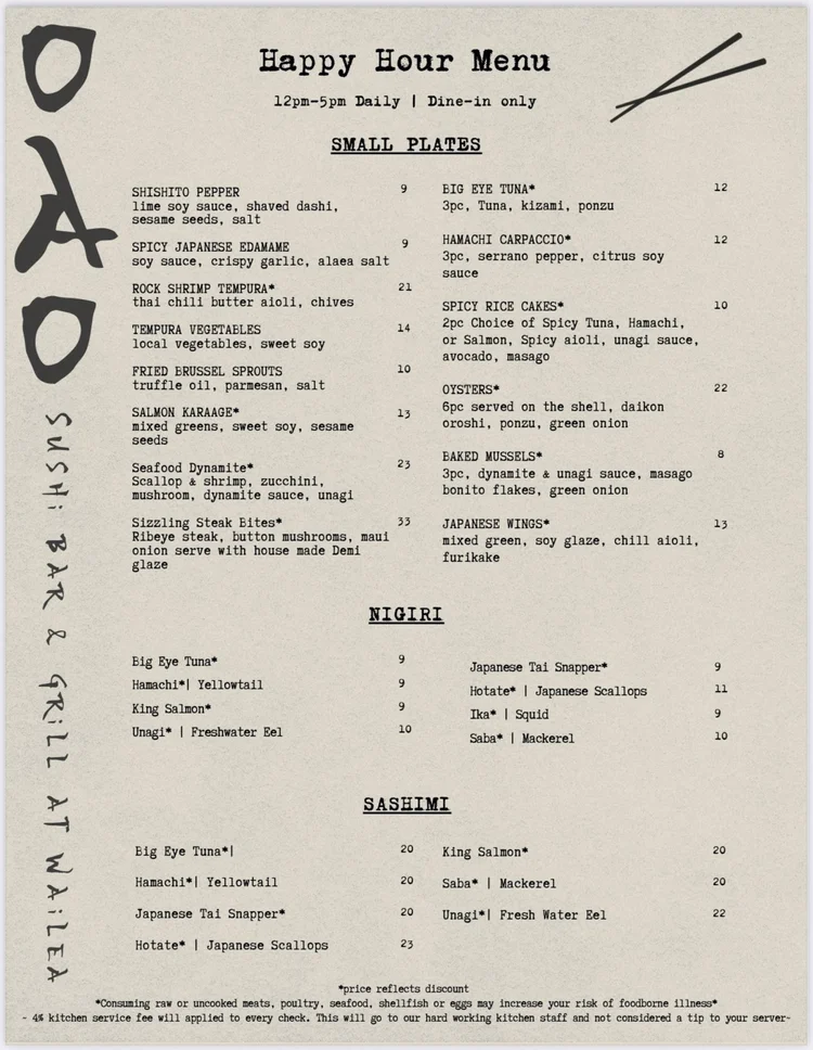 Oao - Sushi Bar & Grill at Wailea | Try the Best Sushi on Maui