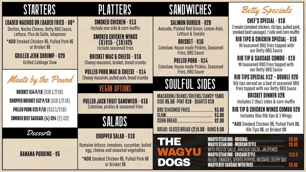 Restaurant Menu — Lexington Betty Smokehouse