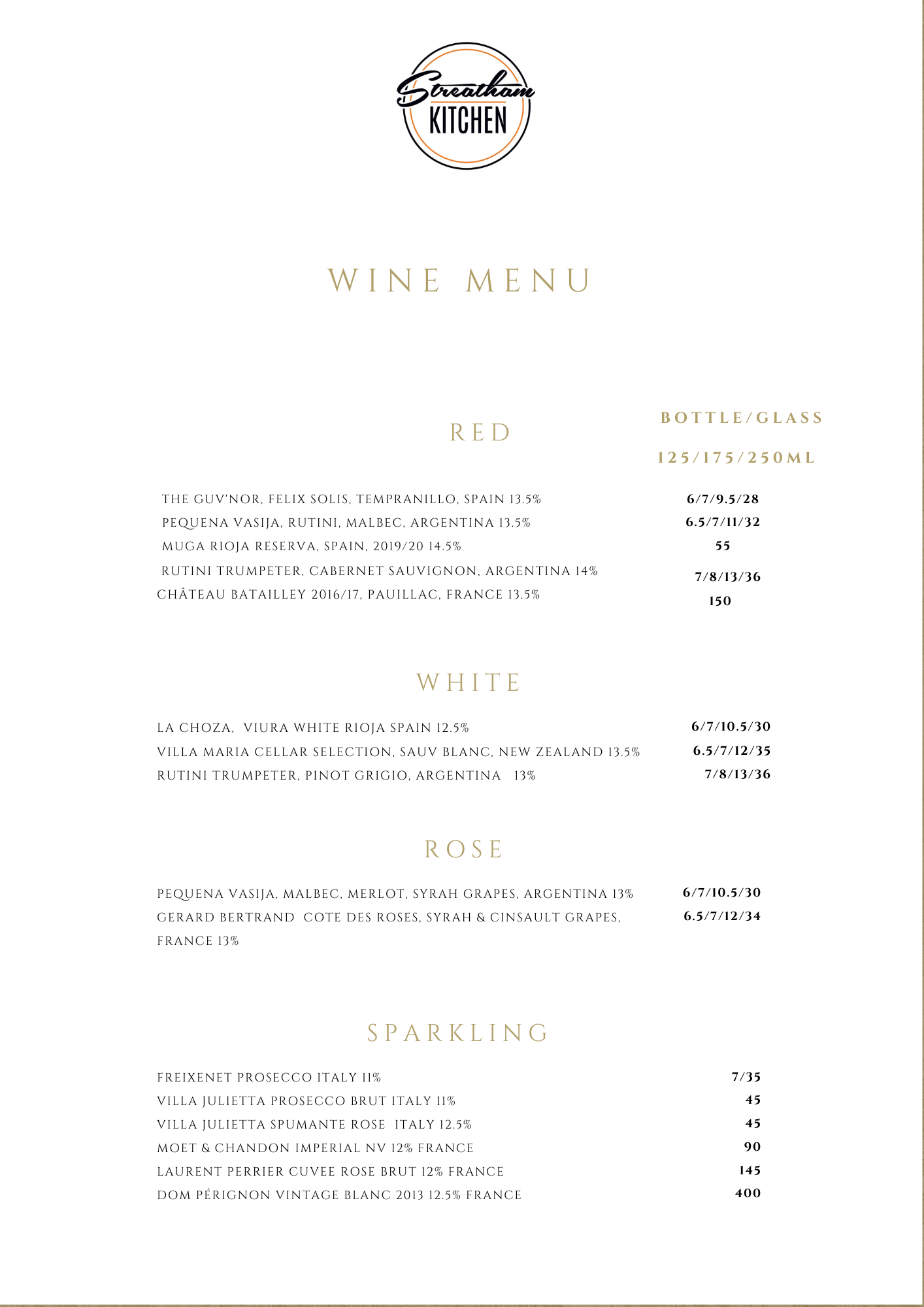 Beverage Menu — Streatham Kitchen