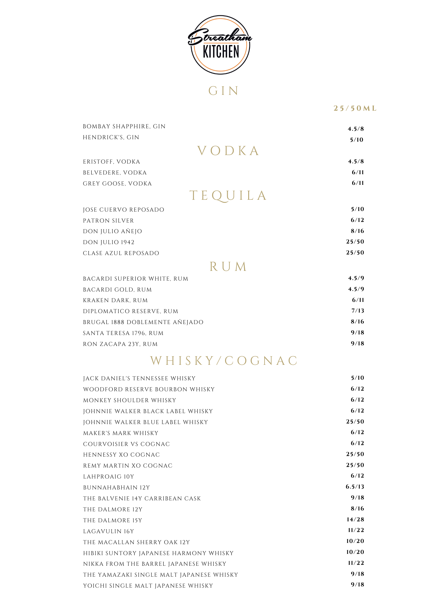 Beverage Menu — Streatham Kitchen