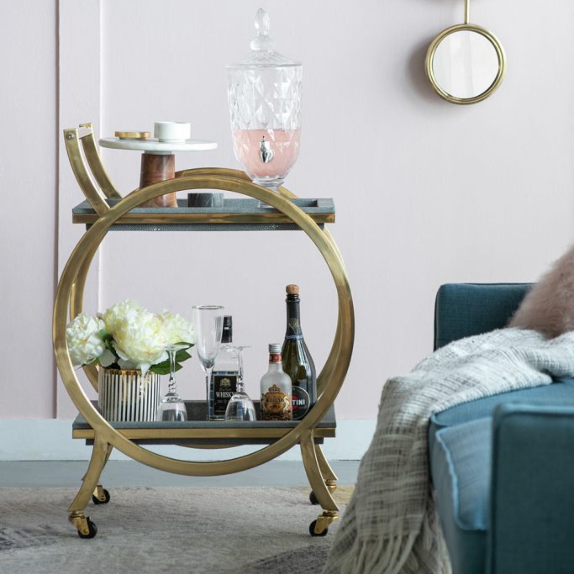 Destination Interiors Designer Rugs - Gold and Grey bar trolley