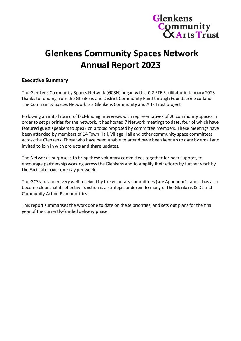 Glenkens Hub - Glenkens Community Spaces Network Annual Report 2023