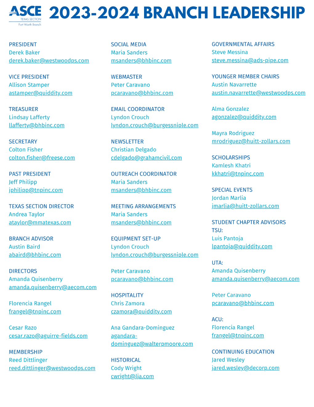 Branch Contact List — ASCE Fort Worth | Texas Section