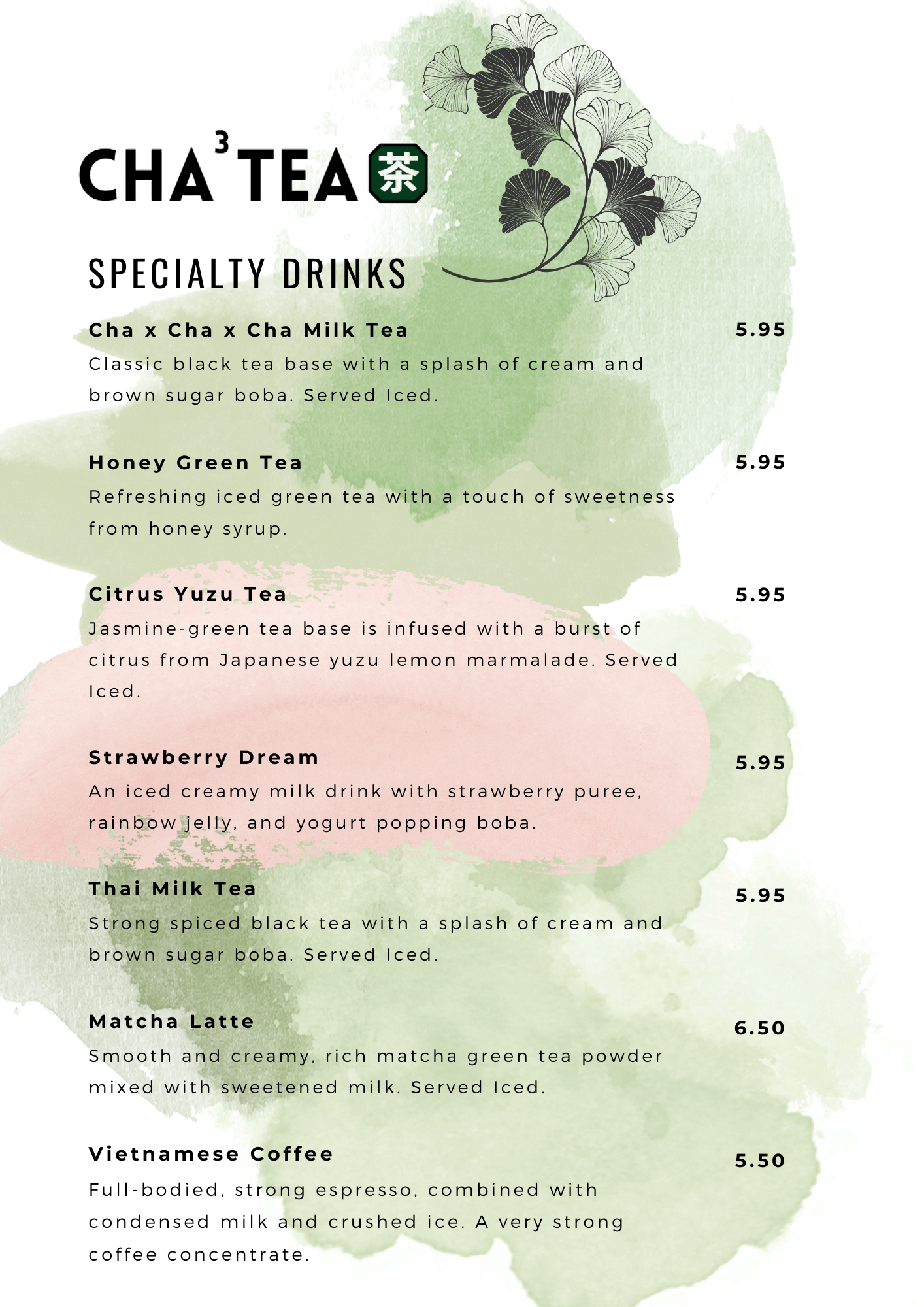Menu — Cha³ Tea