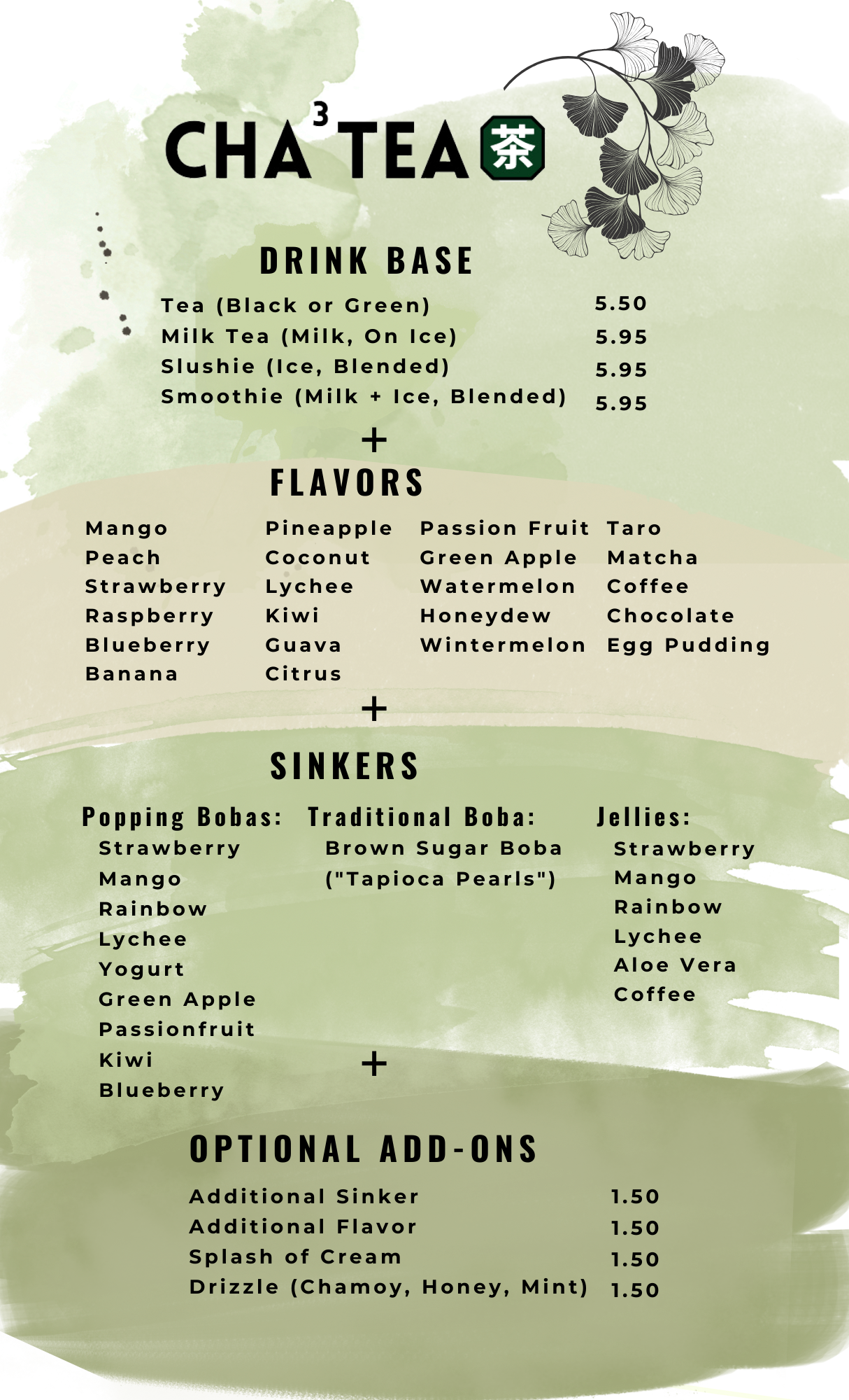 Menu — Cha³ Tea