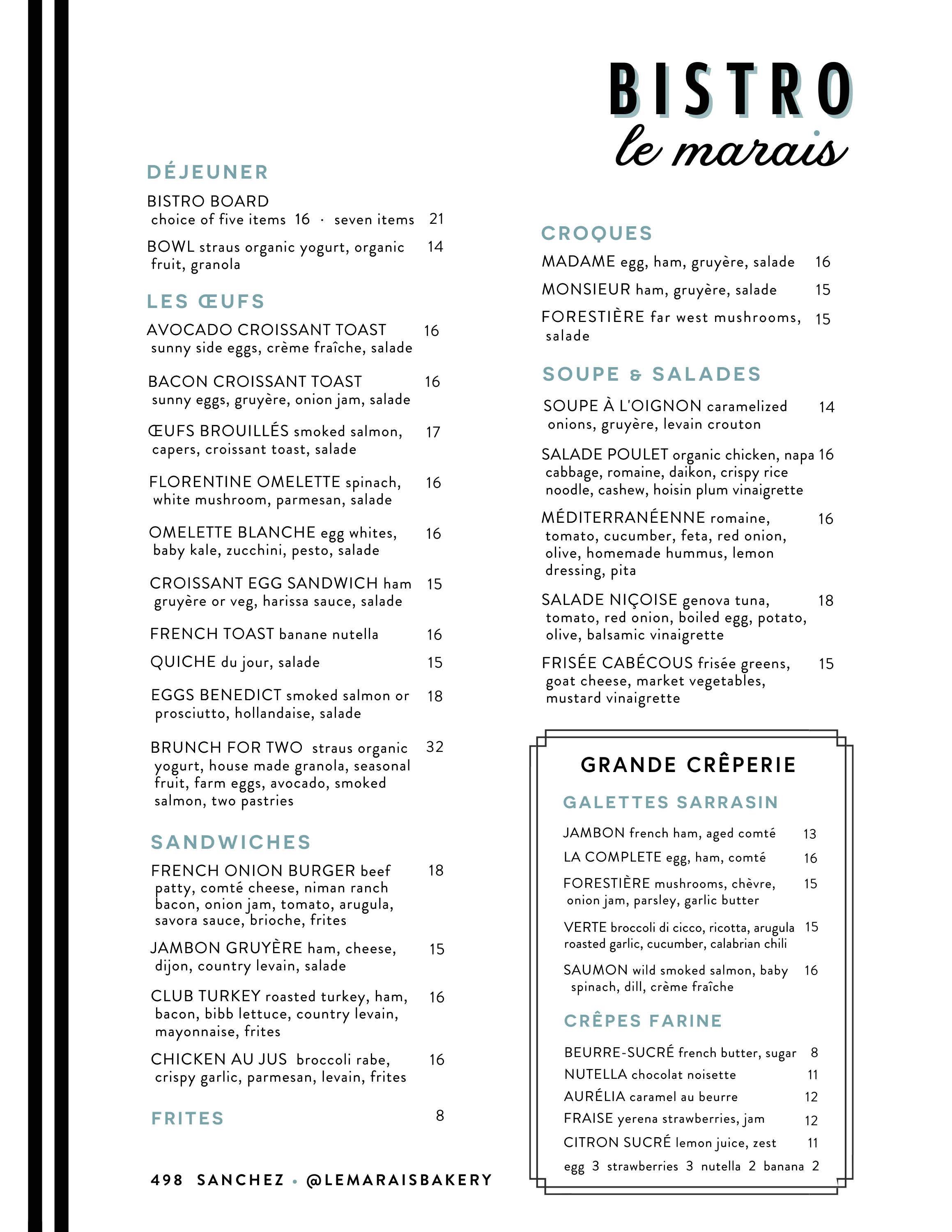 Menus — Le Marais Bakery