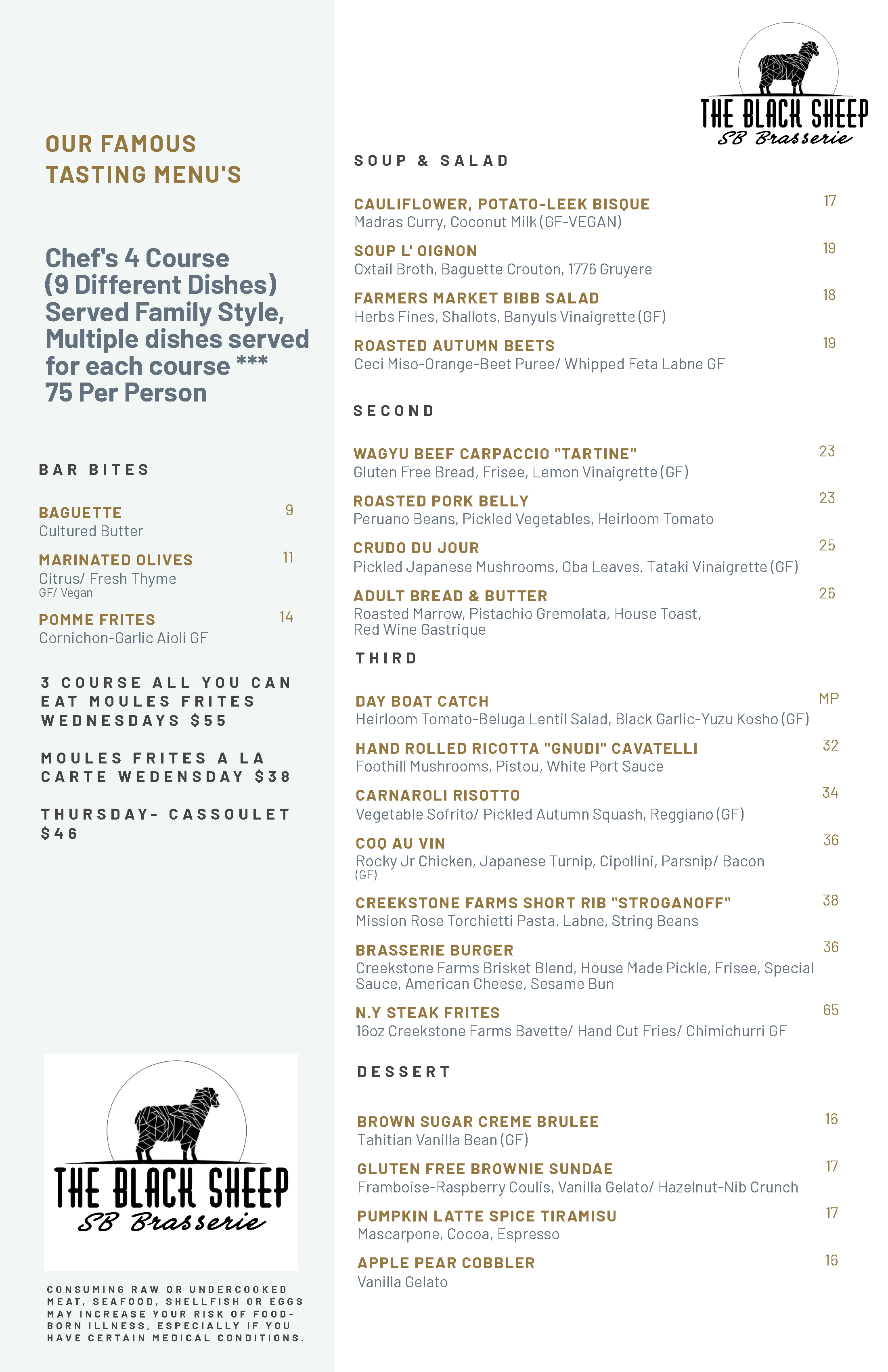 Winter Dinner Menu | Black Sheep Restaurant