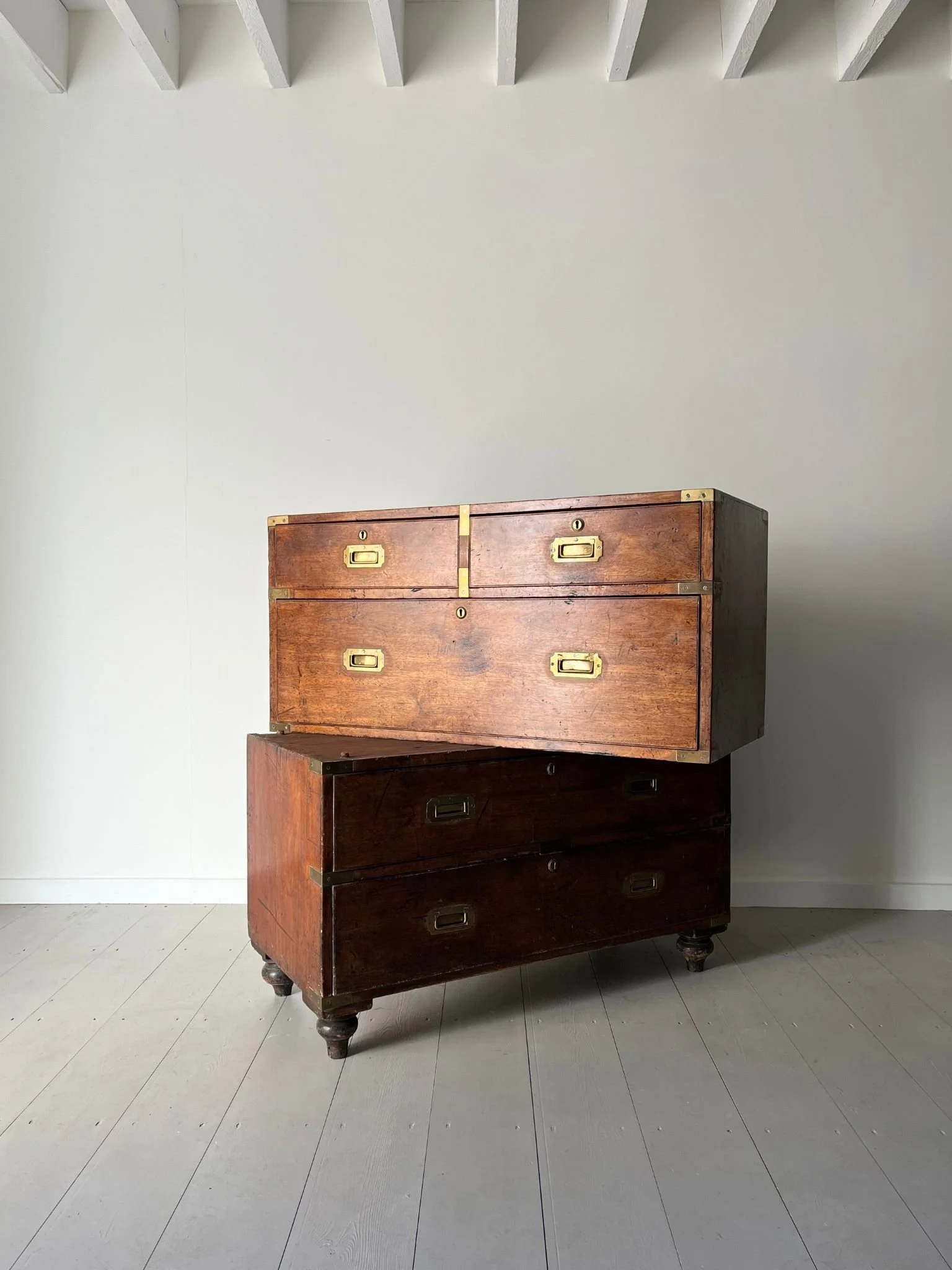 Antique Military Brass Bound Campaign Chest of Drawers — Bureau Bruton ...