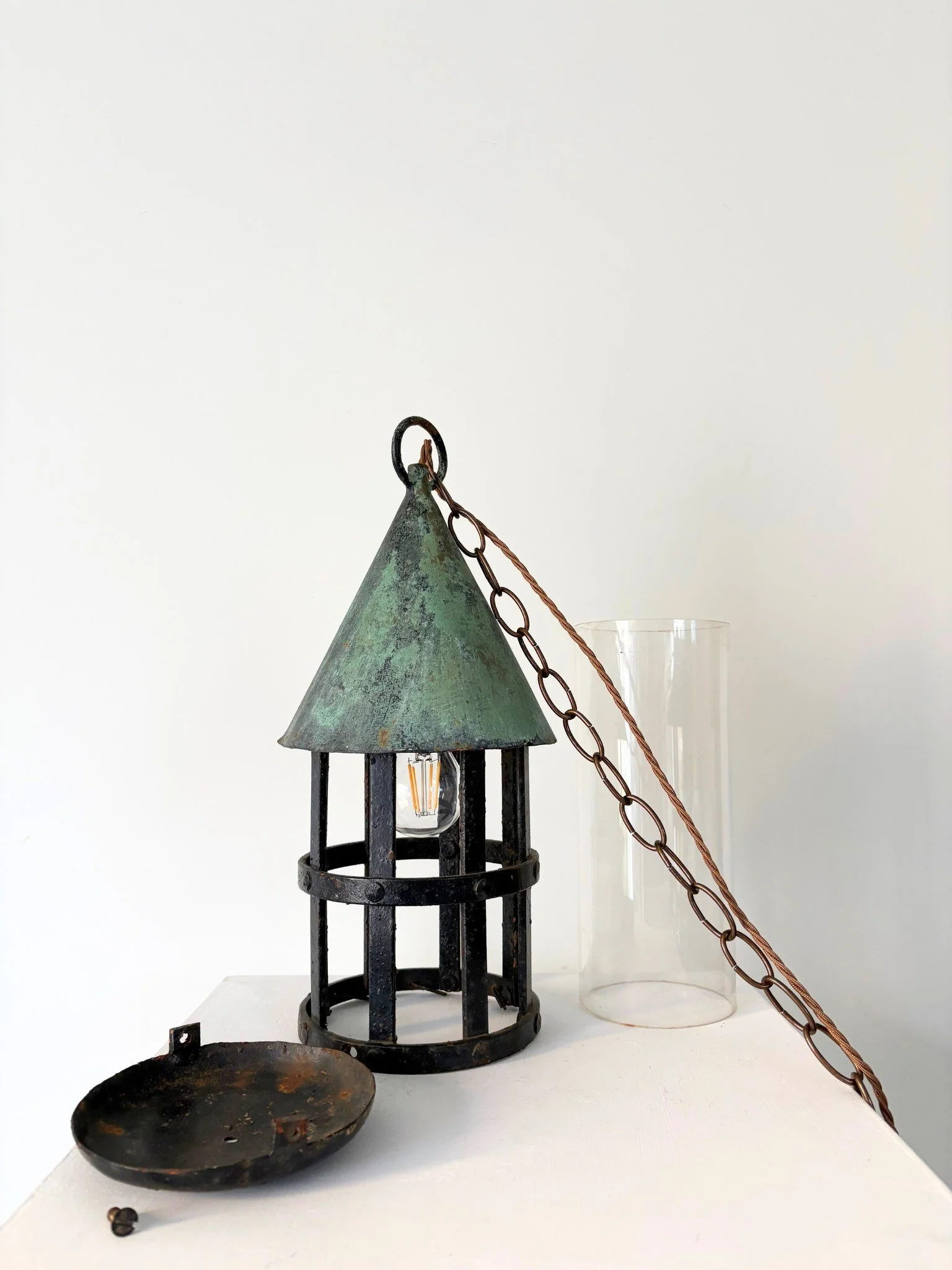 Vintage Arts and Crafts Copper Hall or Porch Lantern With Verdigris ...