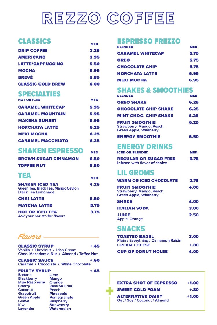 Menu Drinks — Rezzo Coffee