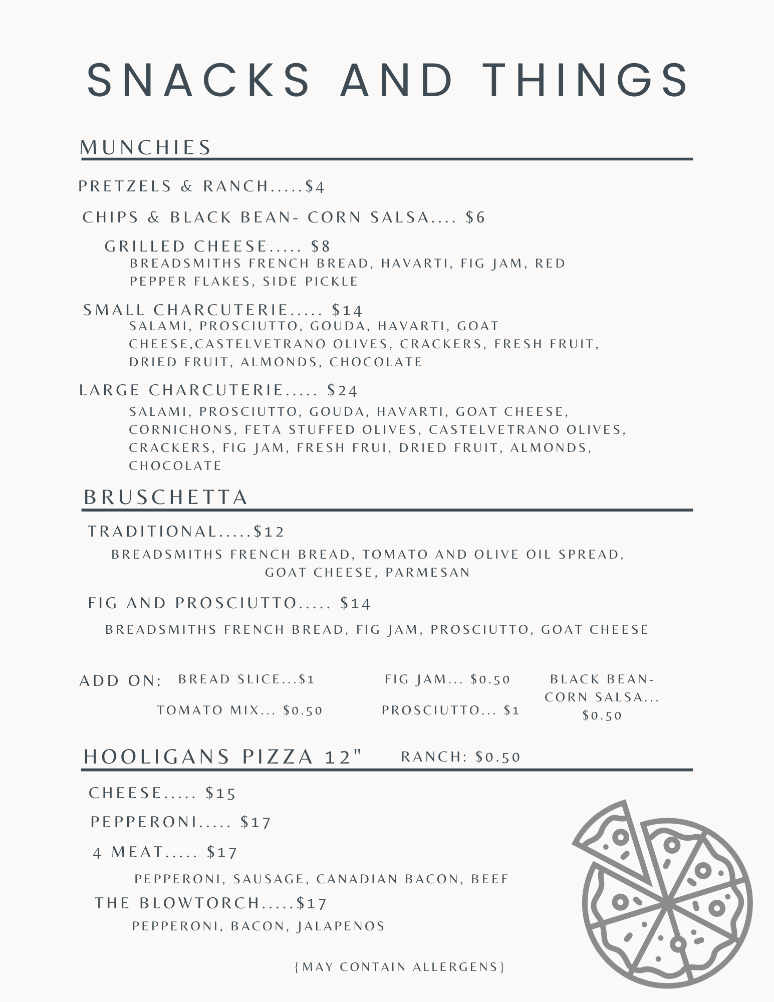 Menus — Top Shelf Tavern