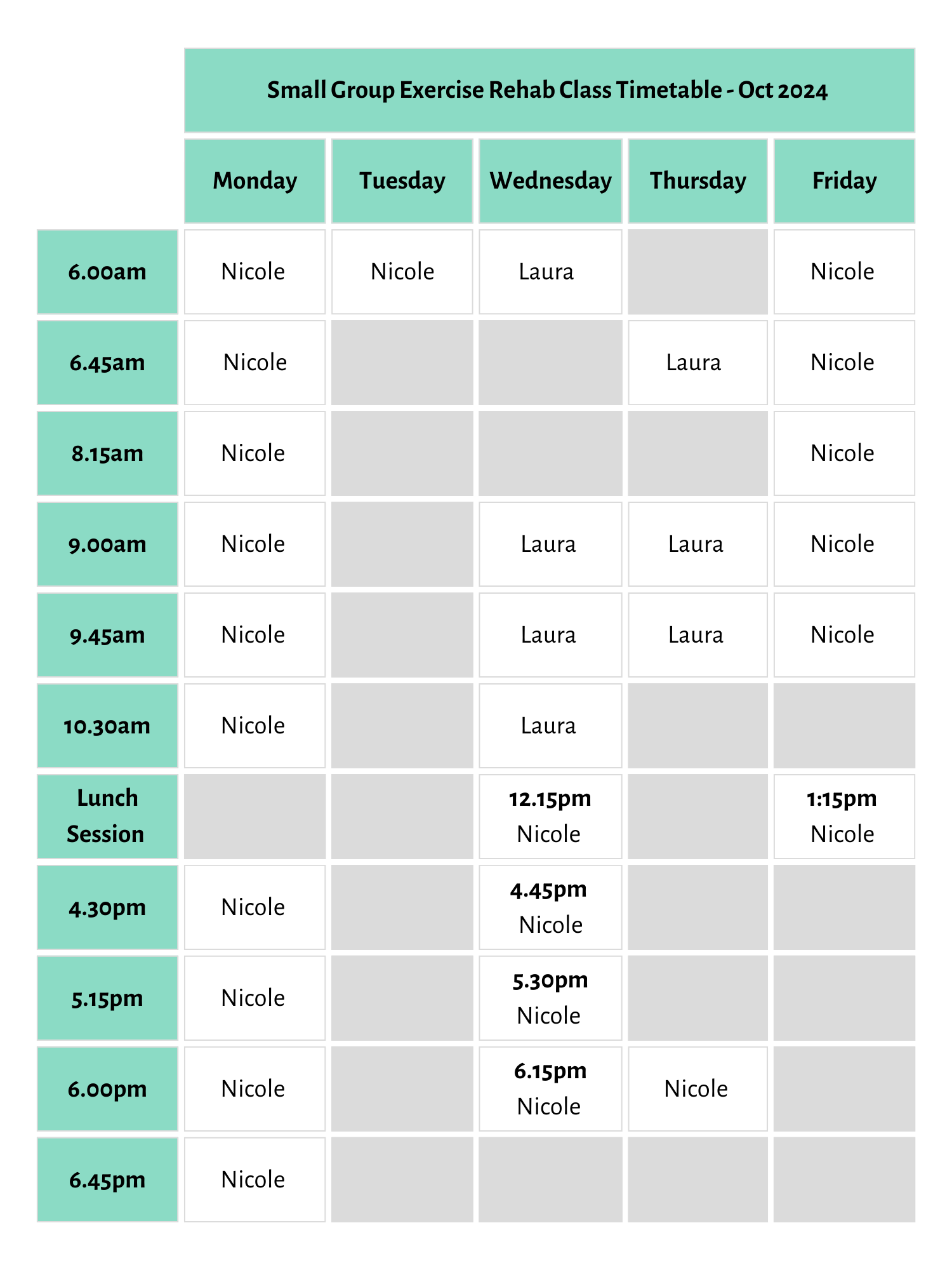 Group Exercise Timetable — Embrace Movement Clinic