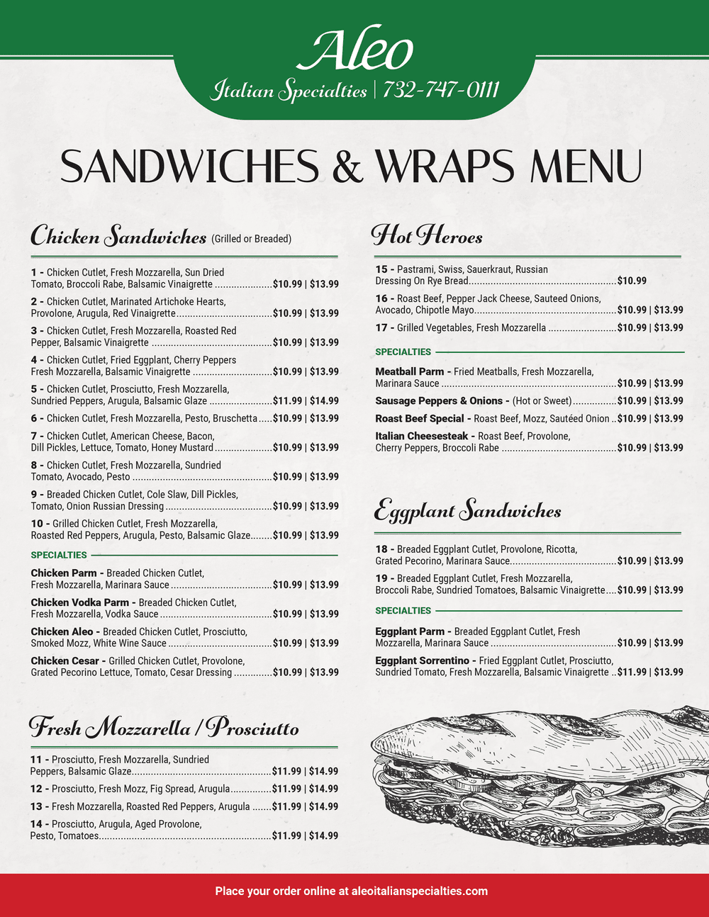 Menus — Aleo Italian Specialties