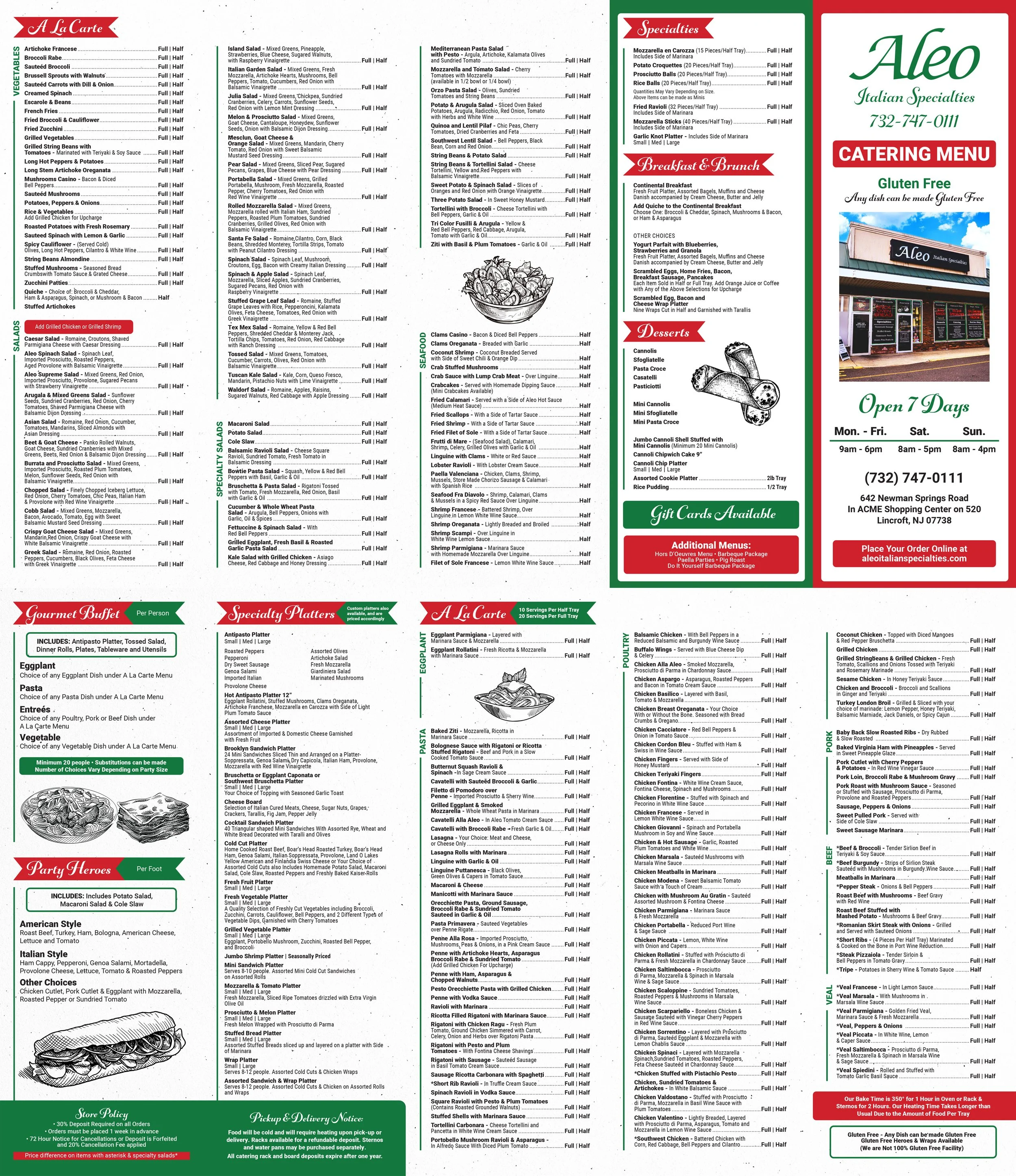 Menus — Aleo Italian Specialties