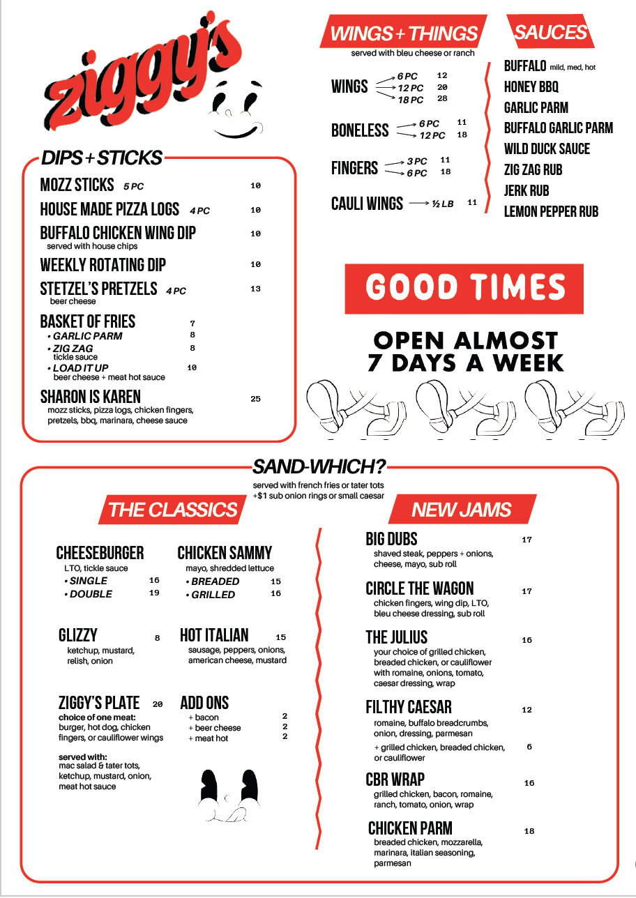 Menu 1 — ZIGGY's