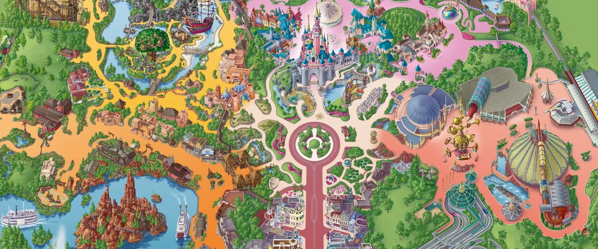 Let's walk around Disneyland Park and Walt Disney Studios, navigate the ...