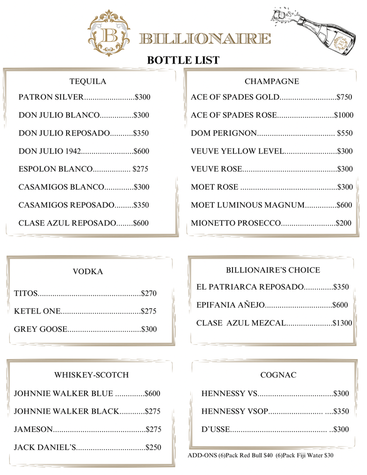 Bottle Sevice — BILLIONAIRE