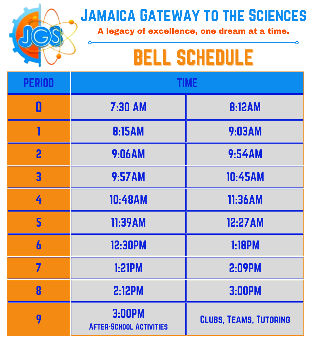 Bell Schedule — HS Jamaica Gateway to the Sciences