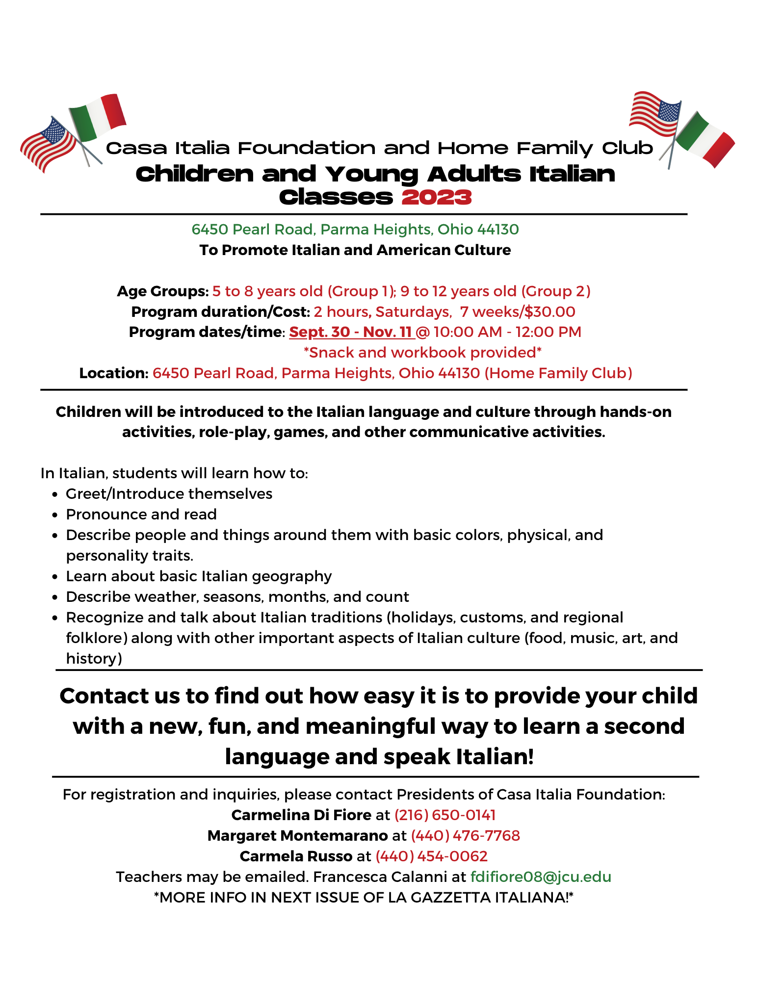 Italian Lessons — CASA Italia Foundation