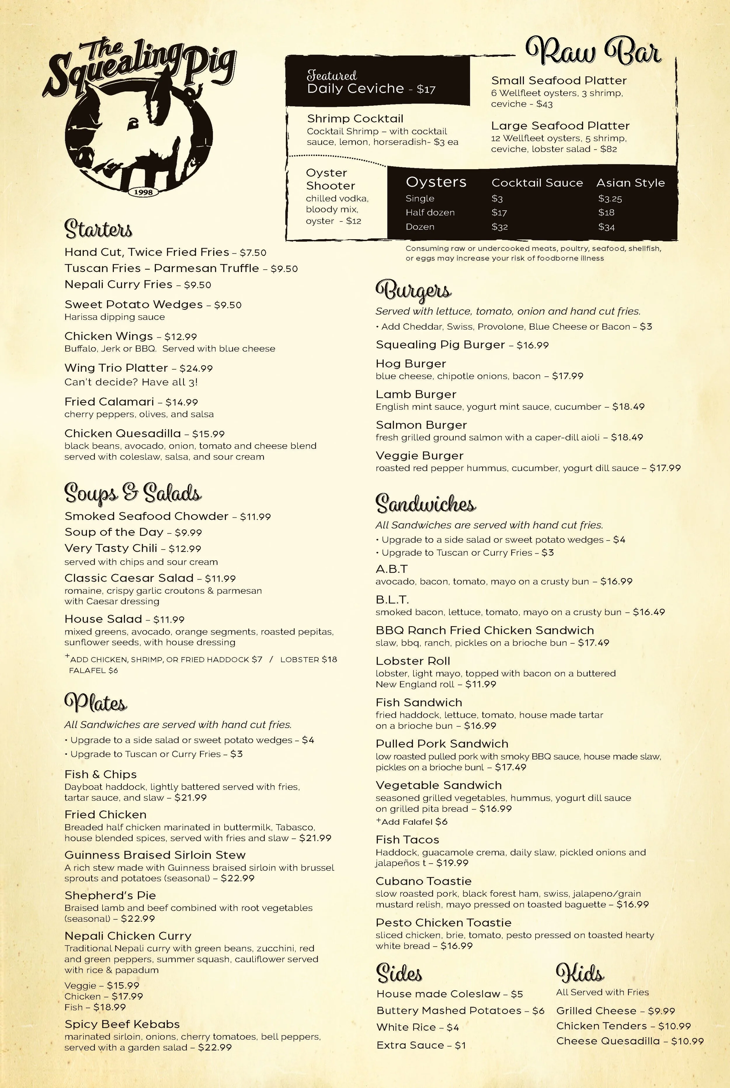 Menu 1 — Squealing Pig Pubs