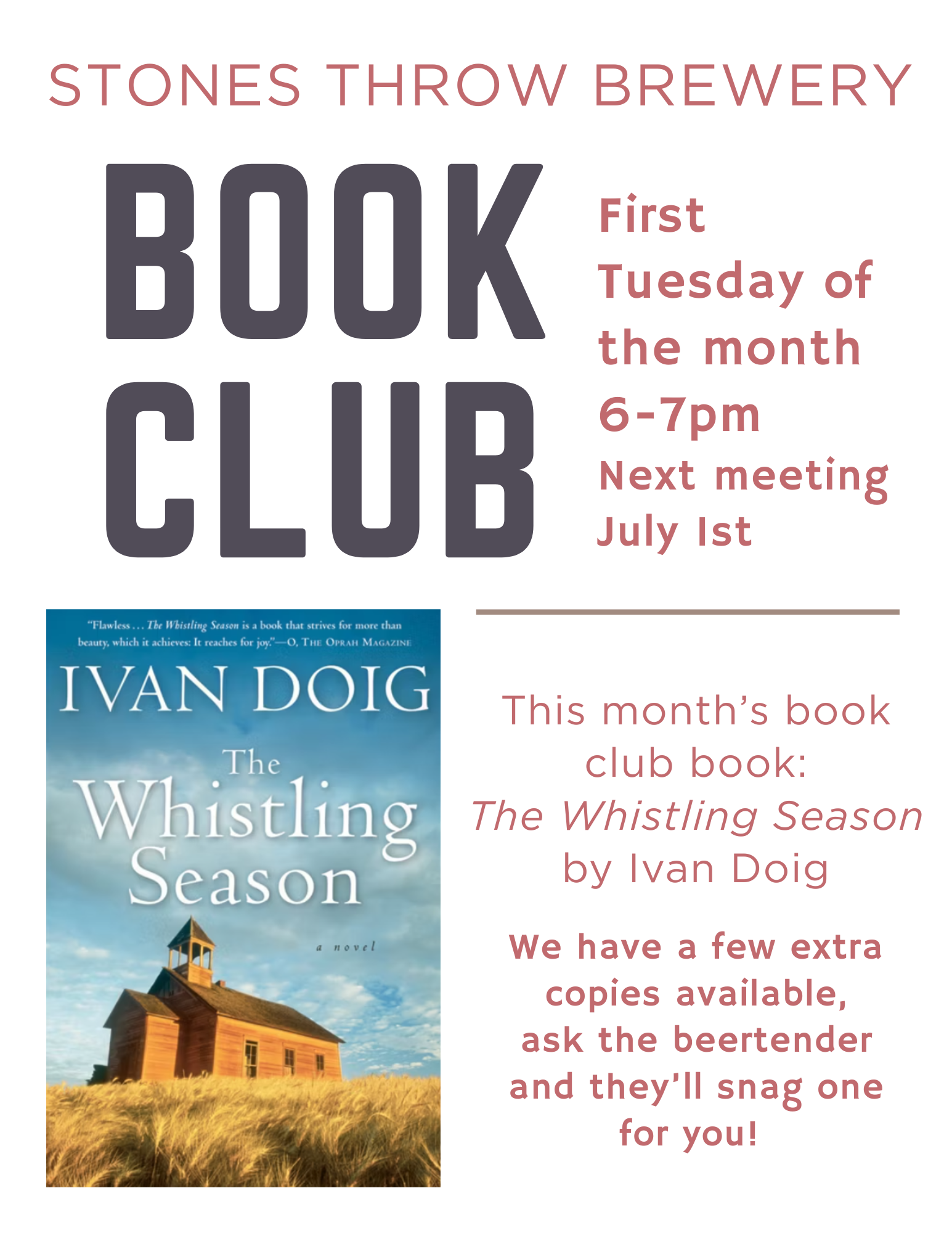 Stones Throw Book Club Meeting: The Whistling Season by Ivan Doig ...