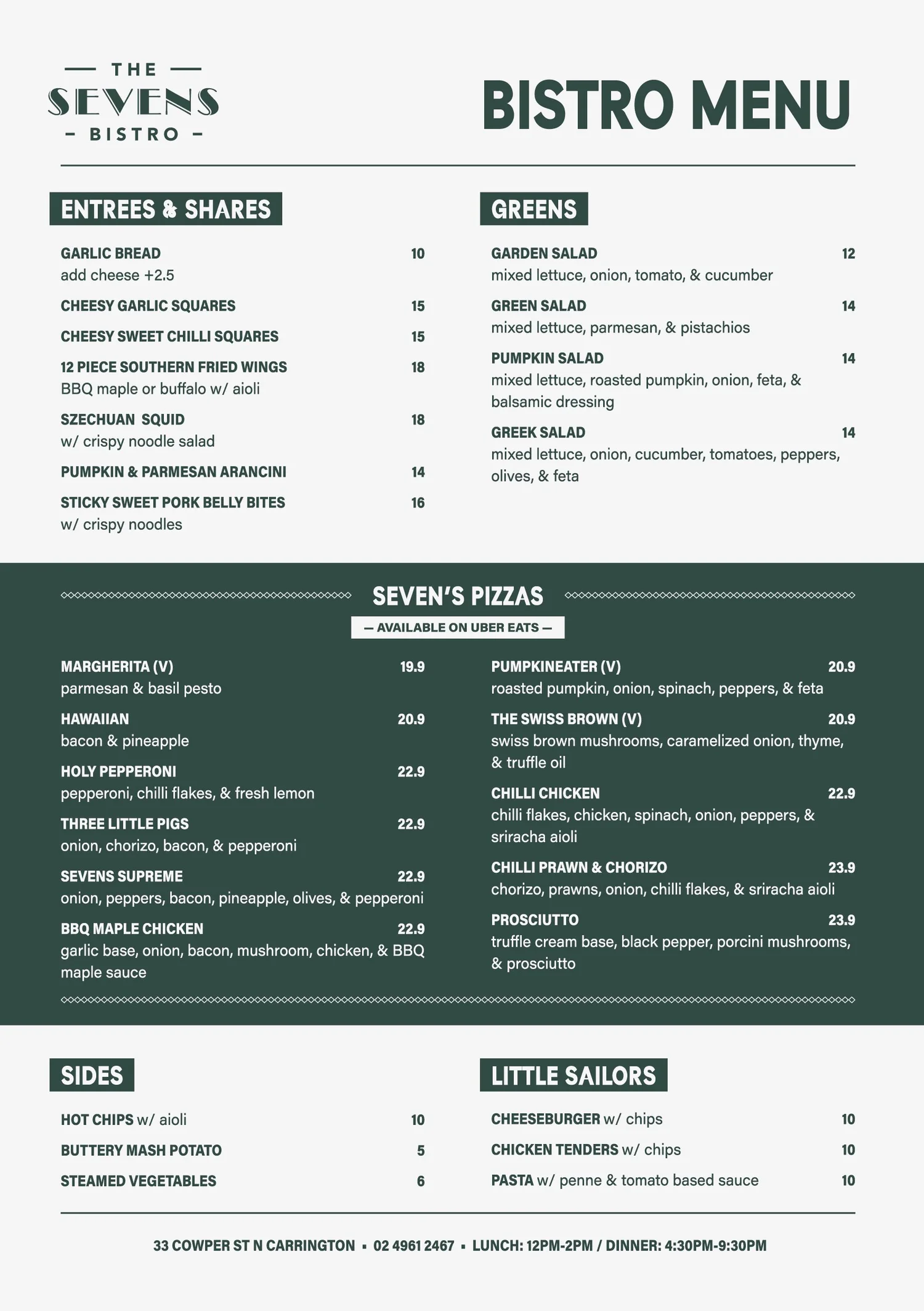 Menu — Seven Seas Carrington