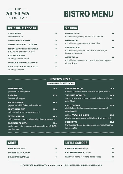 Menu — Seven Seas Carrington