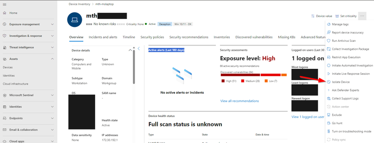 Microsoft Defender XDR: Device Isolation and Contain Device — MT_Sec