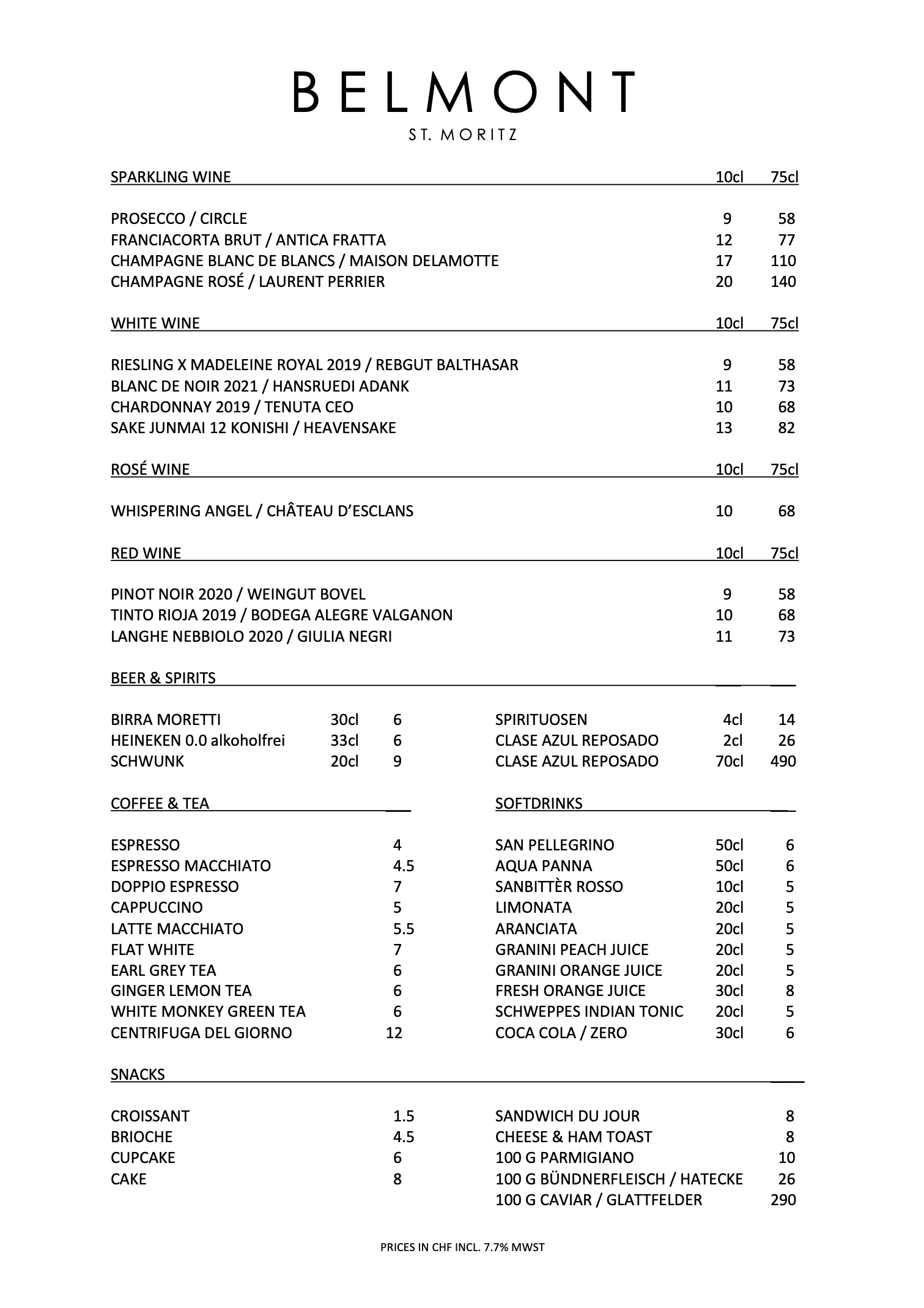 Menu — Belmont St. Moritz
