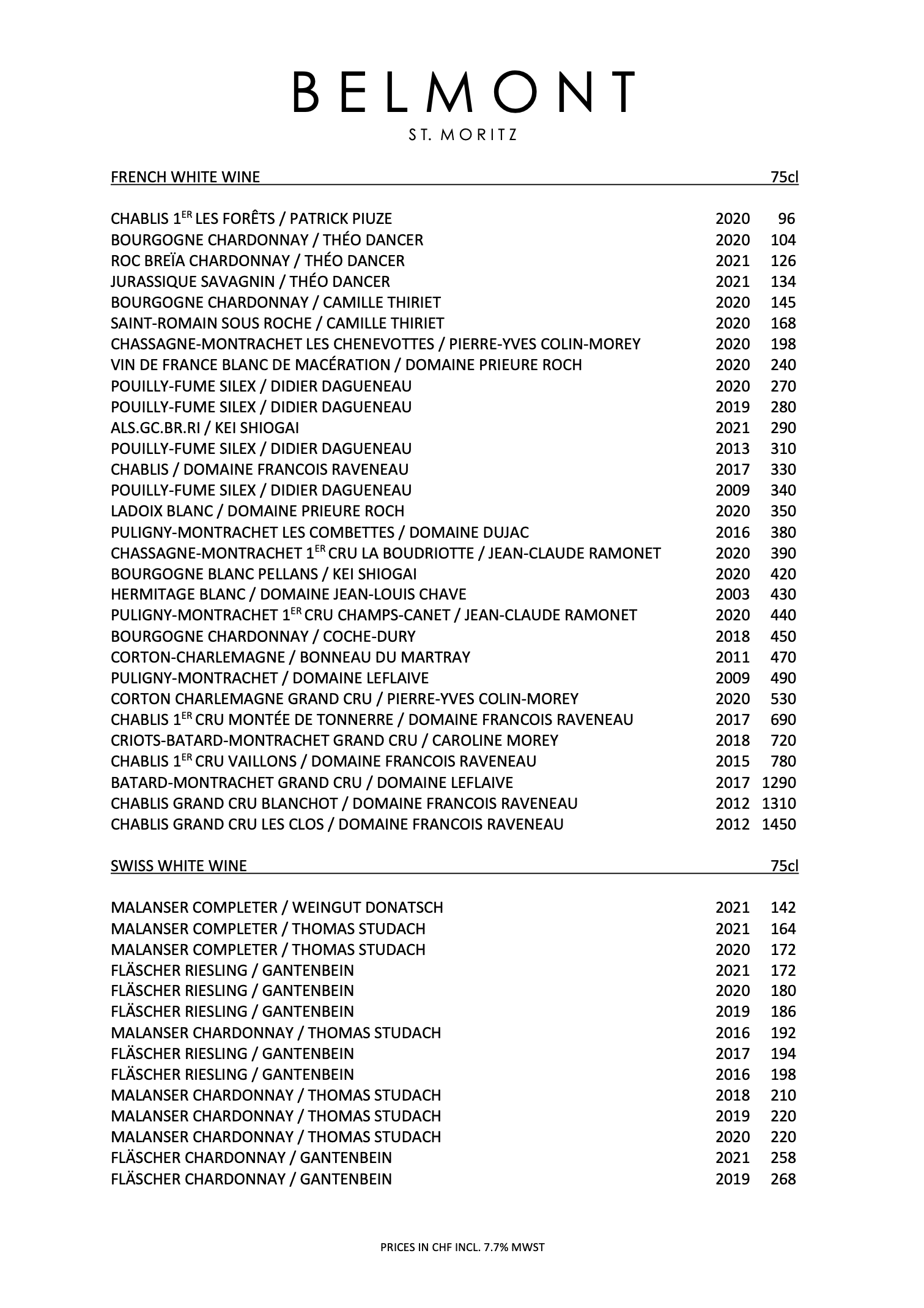 Menu — Belmont St. Moritz